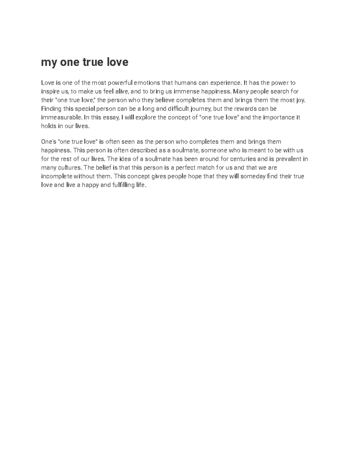Untitled document - school work - my one true love Love is one of the ...