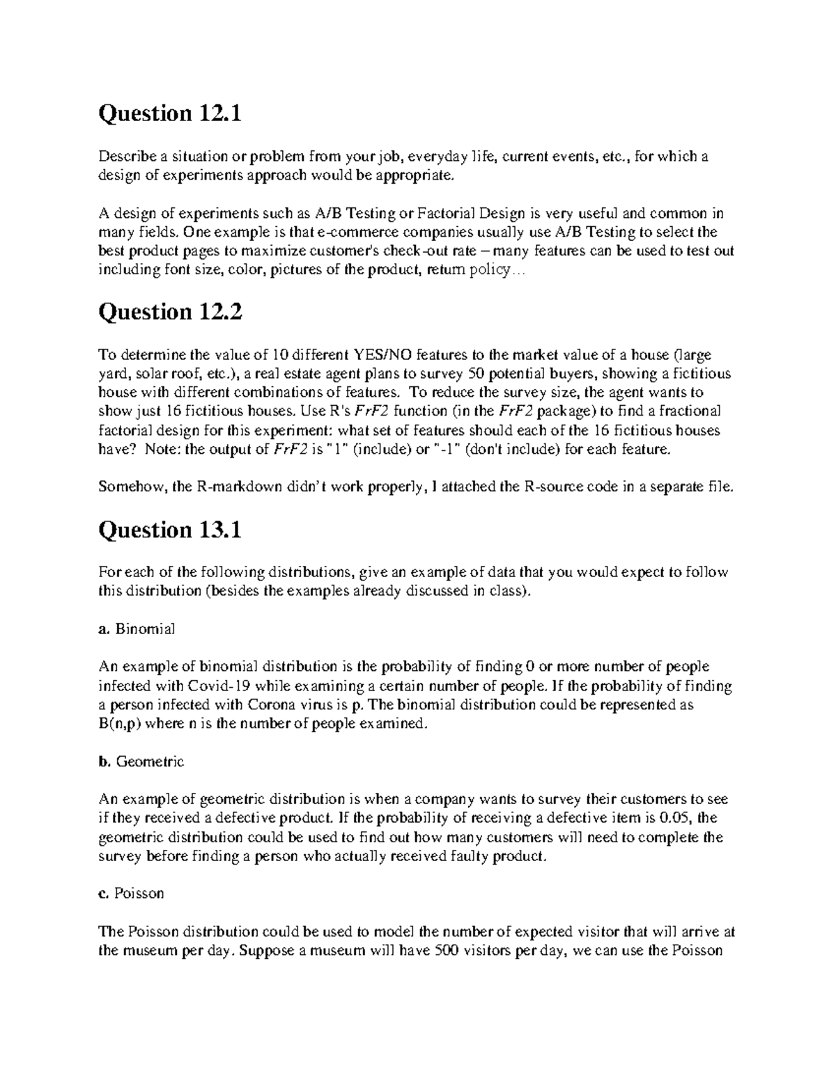 Homework Week 9 - Question 12. Describe a situation or problem from ...
