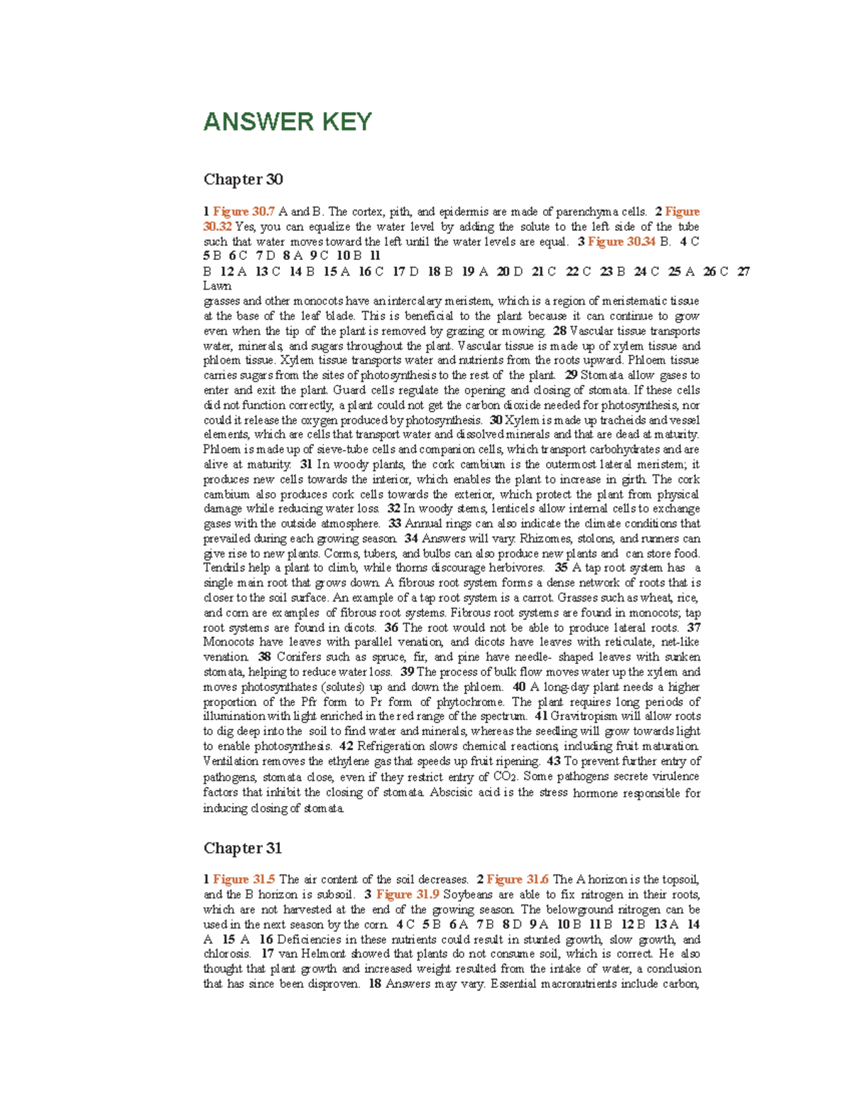 Chapter 30-33 bio reviewer - ANSWER KEY Chapter 30 1 Figure 30 A and B ...