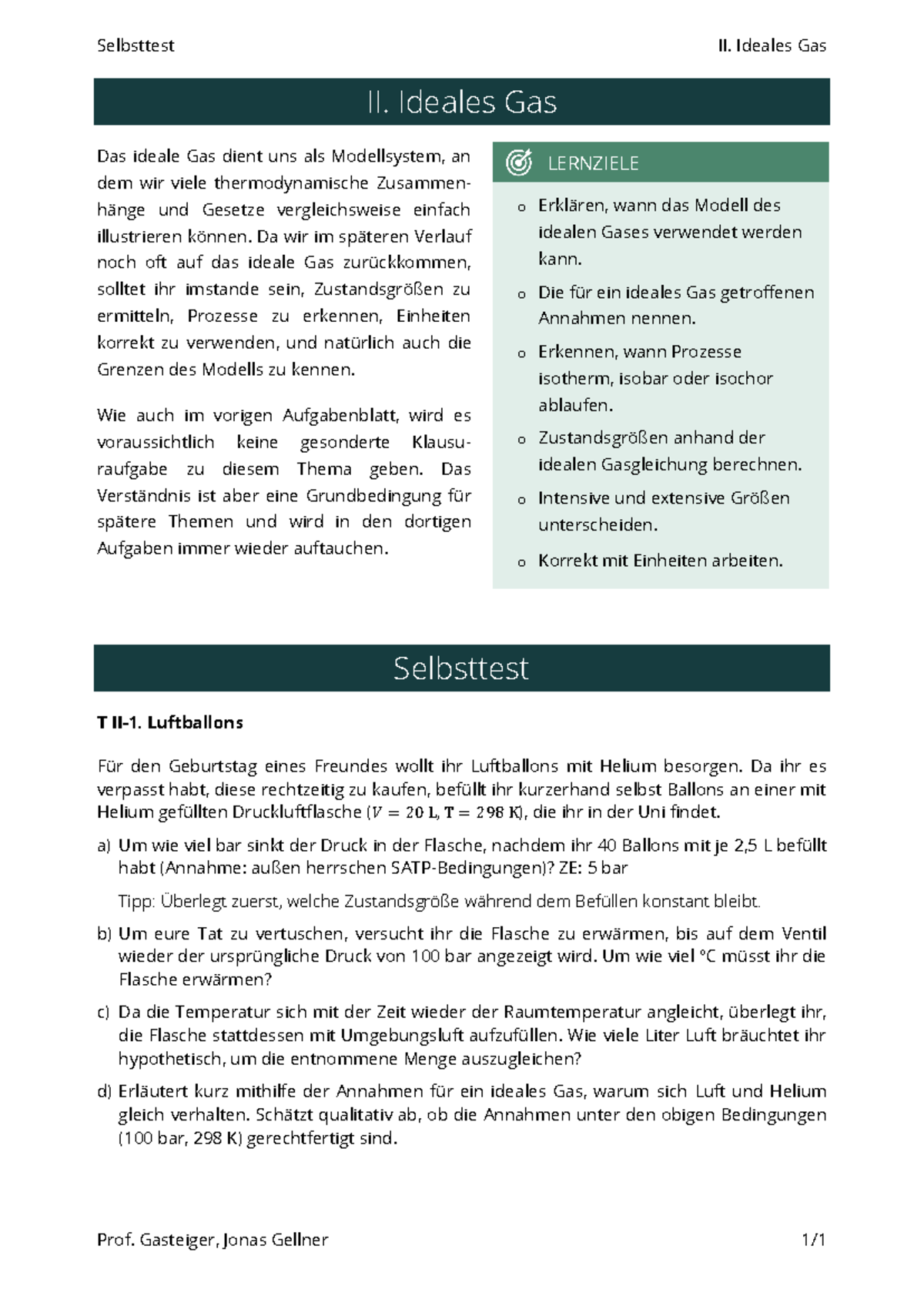 02-Ideales Gas Test Aufgaben - Selbsttest II. Ideales Gas Prof ...