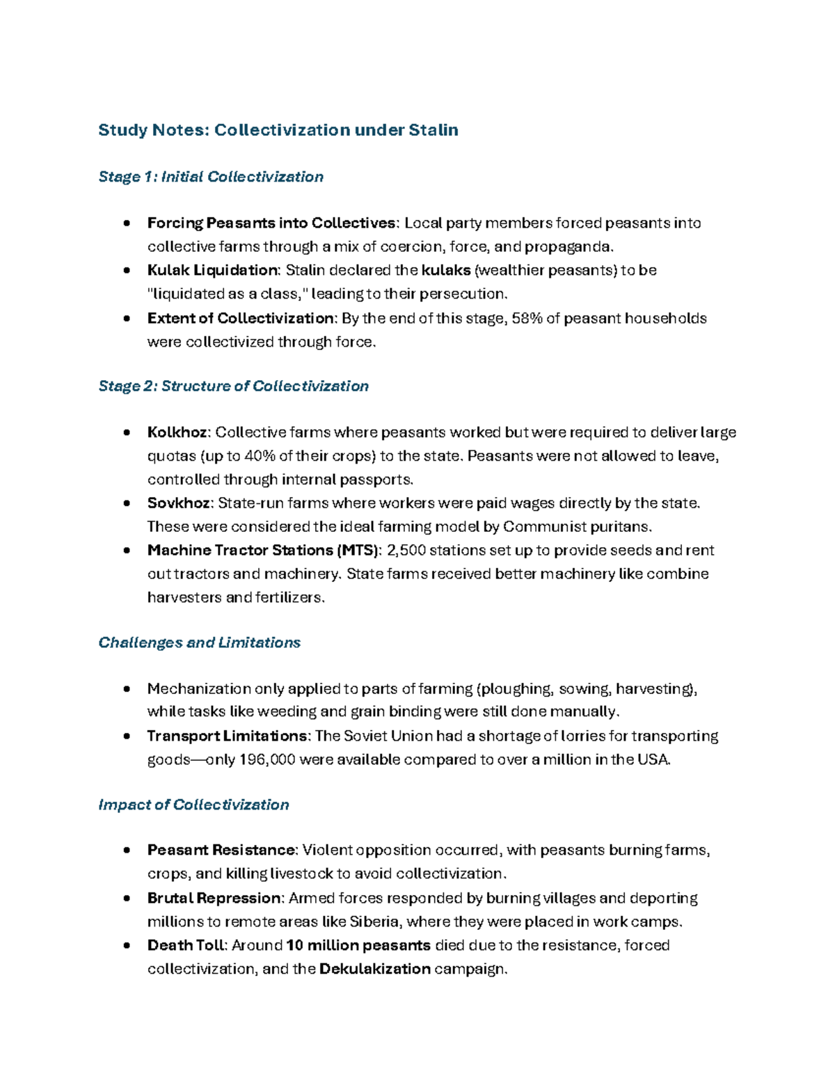 Study Notes: Collectivization under Stalin & First Five Year Plan ...