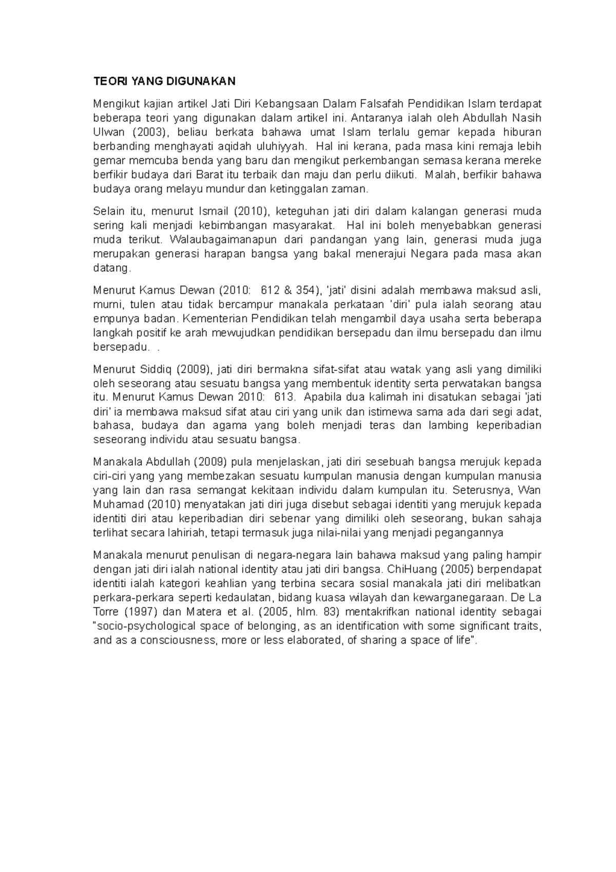 Cth CTU Article - tutorial work ctu552 - TEORI YANG DIGUNAKAN Mengikut kajian artikel Jati Diri ...