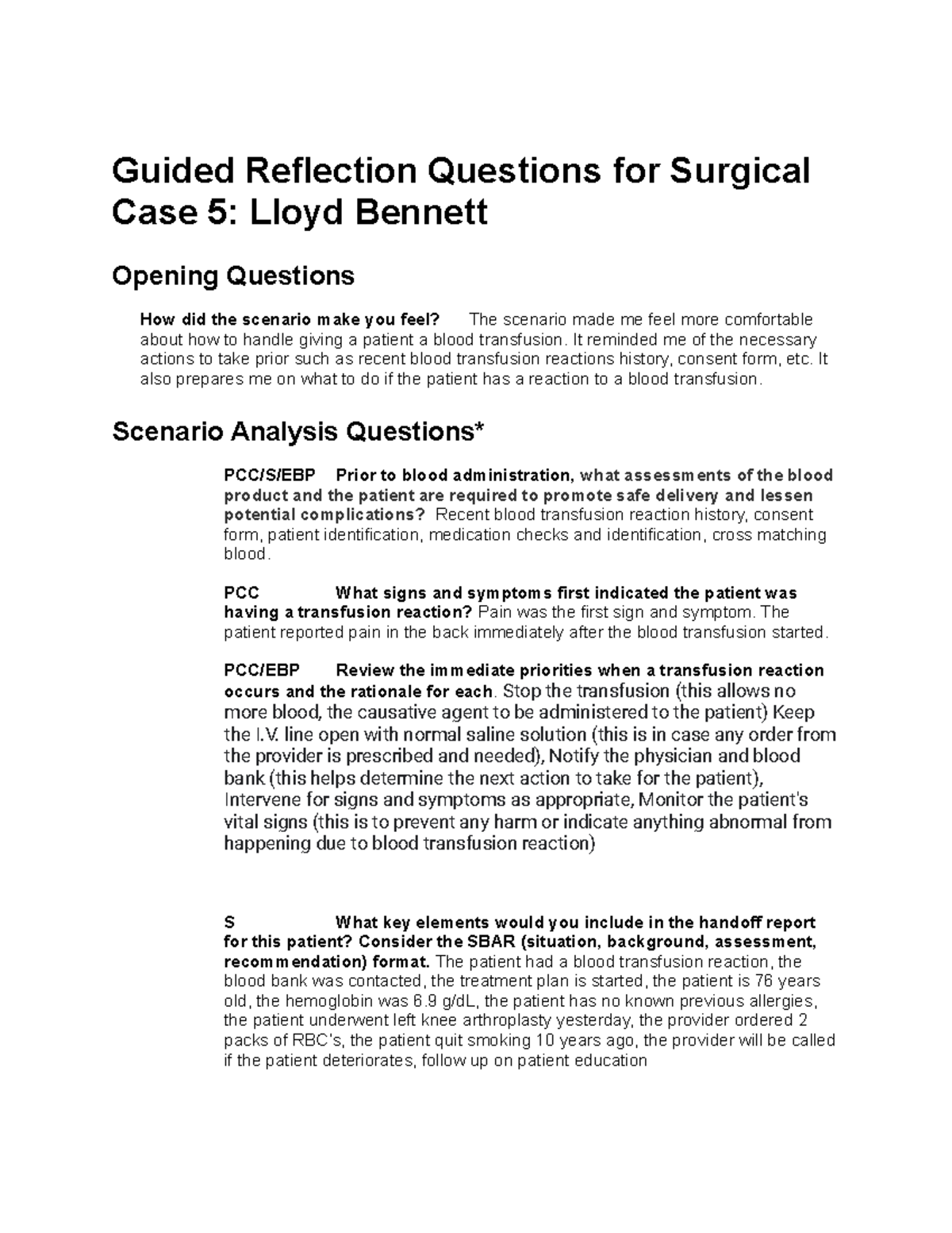 Vsim Lloyd Bennett 4-7-2023 - Guided Reflection Questions for Surgical Case 5: Lloyd Bennett ...