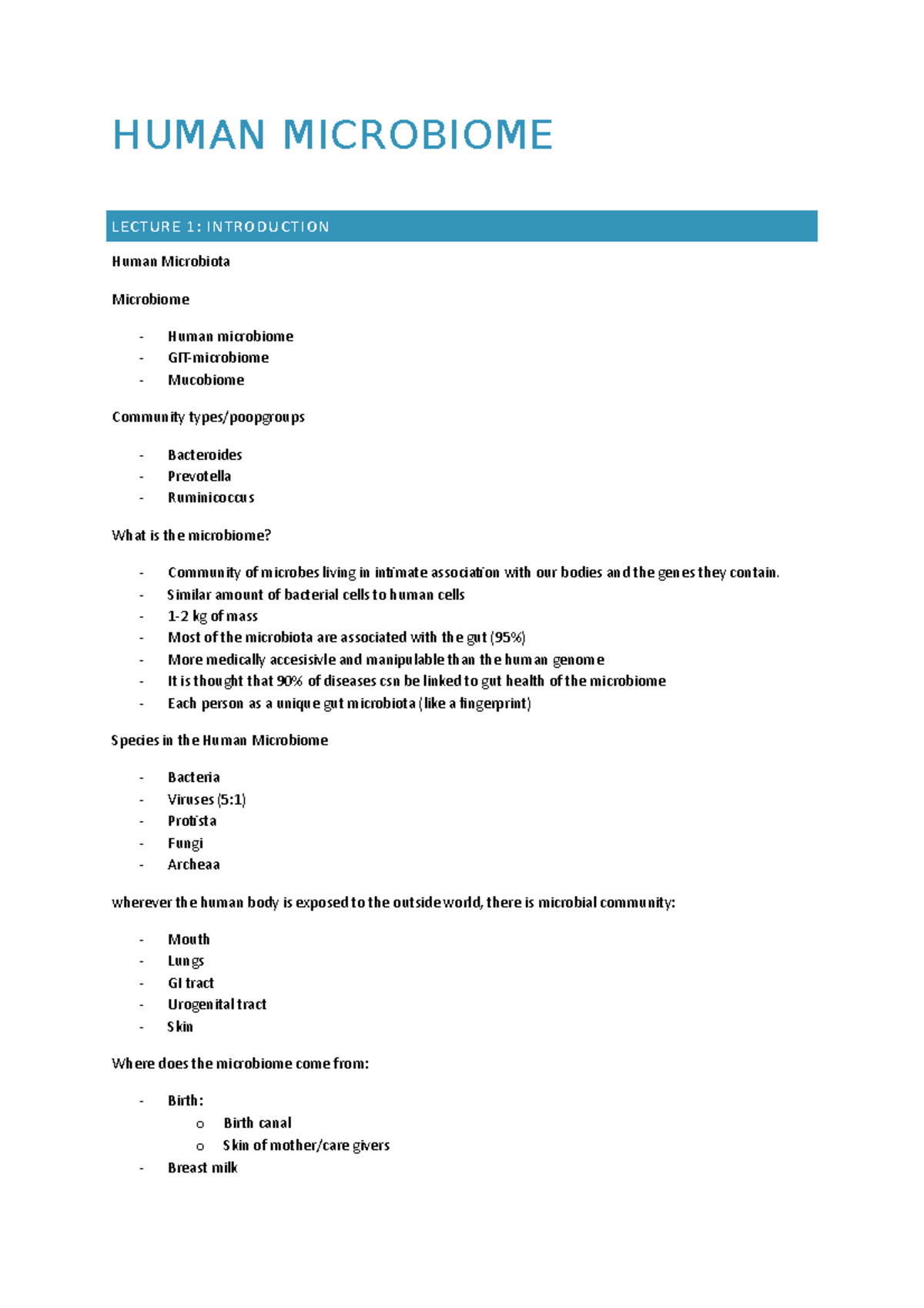 Human Microbiome Lecture Notes - HUMAN MICROBIOME LECTURE 1 ...