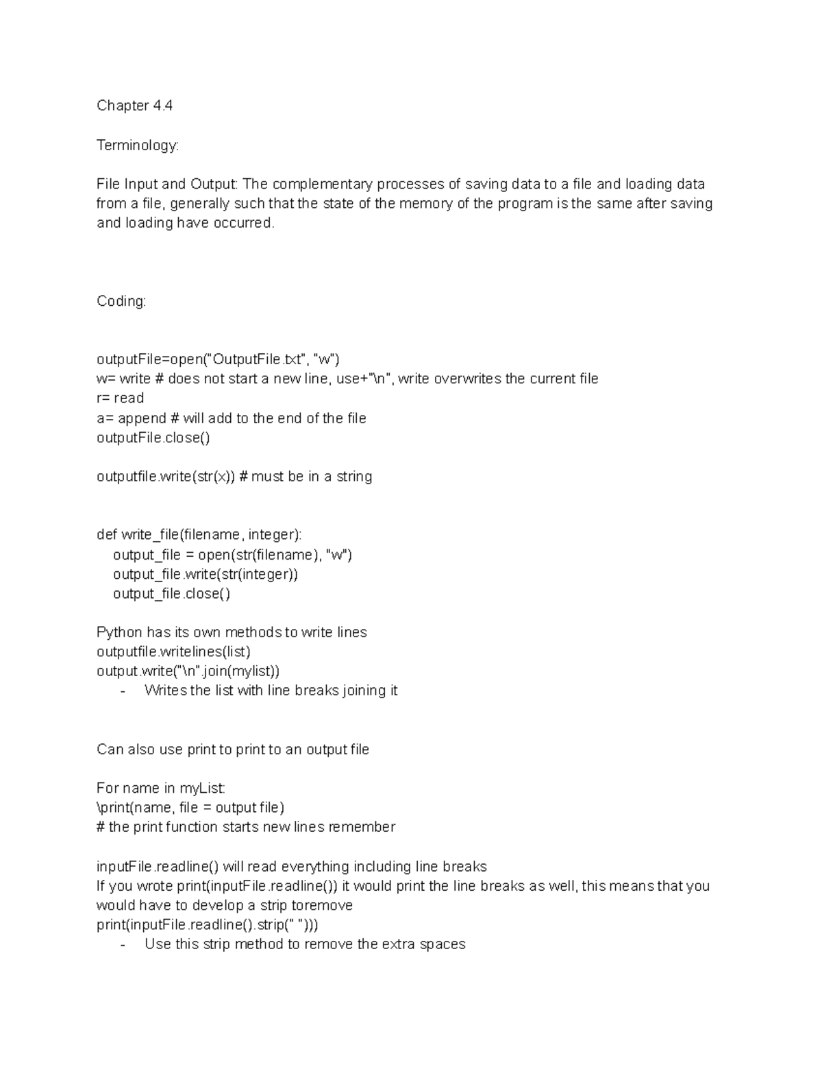 Chapter 4.4 Notes - Chapter 4. Terminology: File Input and Output: The ...