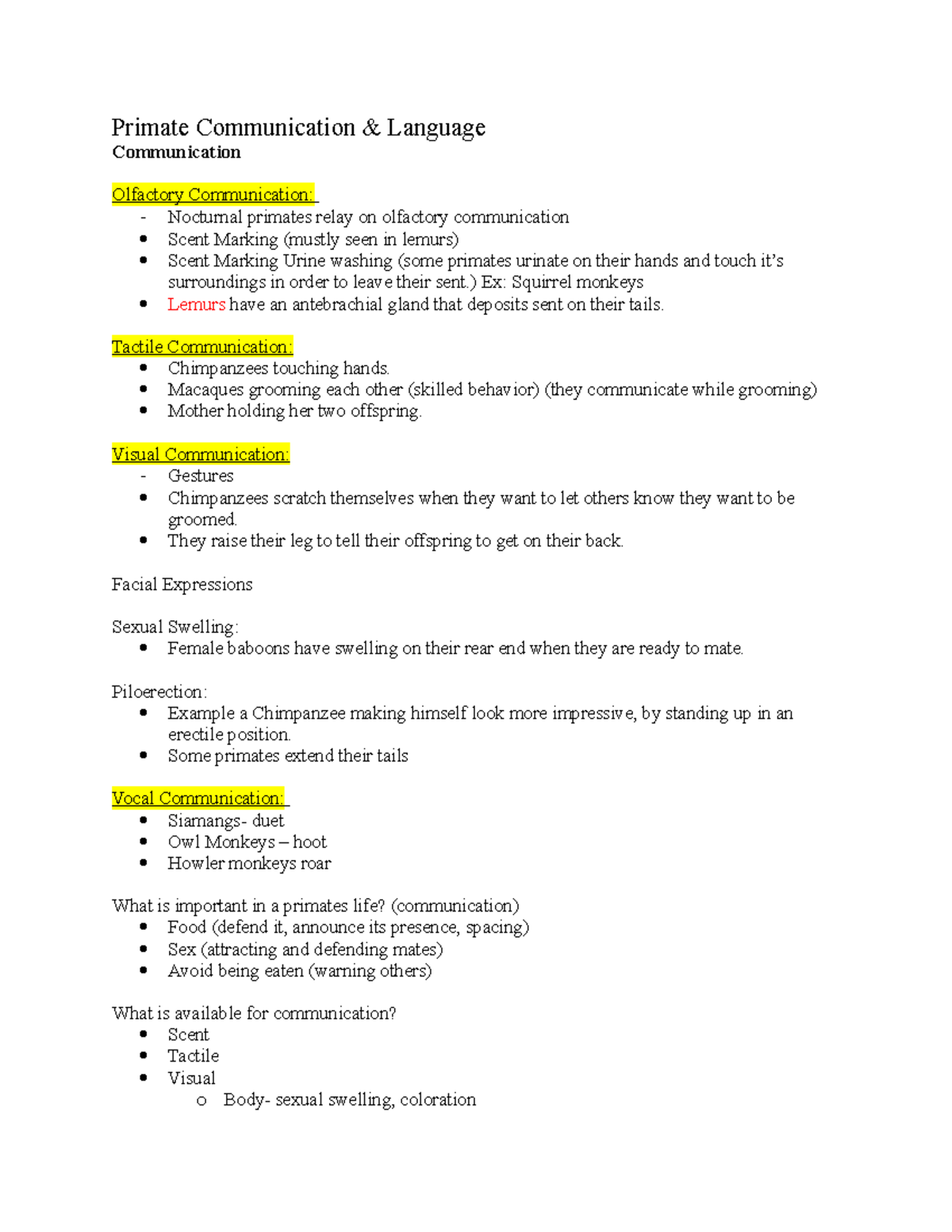 Primate Bio study guide - Primate Communication & Language ...