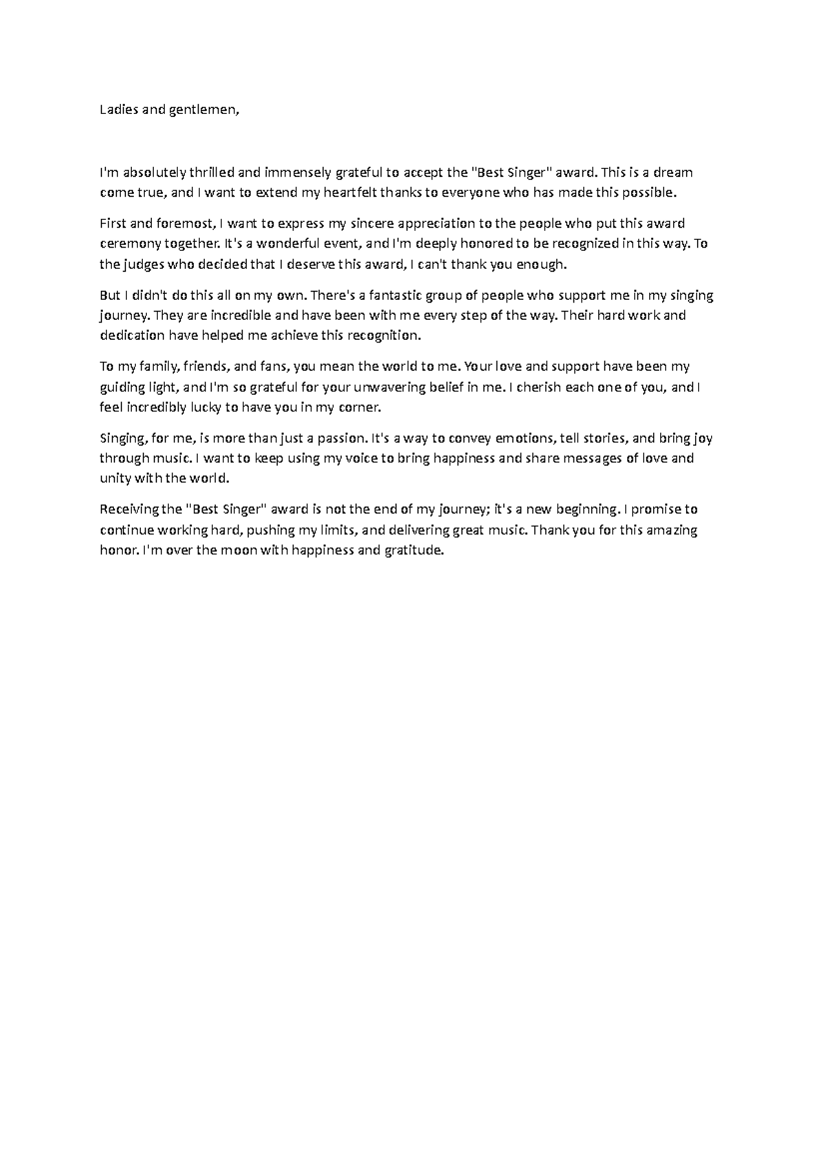 Award script - .... - Ladies and gentlemen, I'm absolutely thrilled and ...