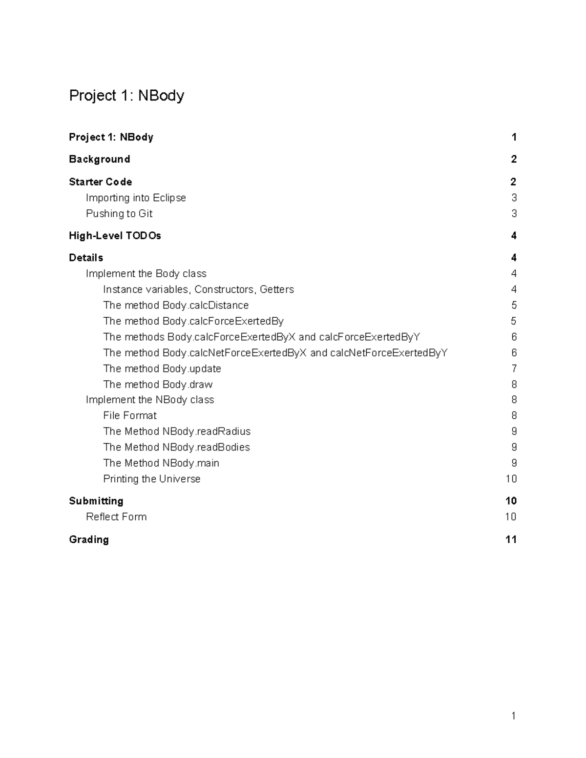 Project P1 NBody, Compsci 201, Fall 2018 - Project 1: NBody Project 1 ...