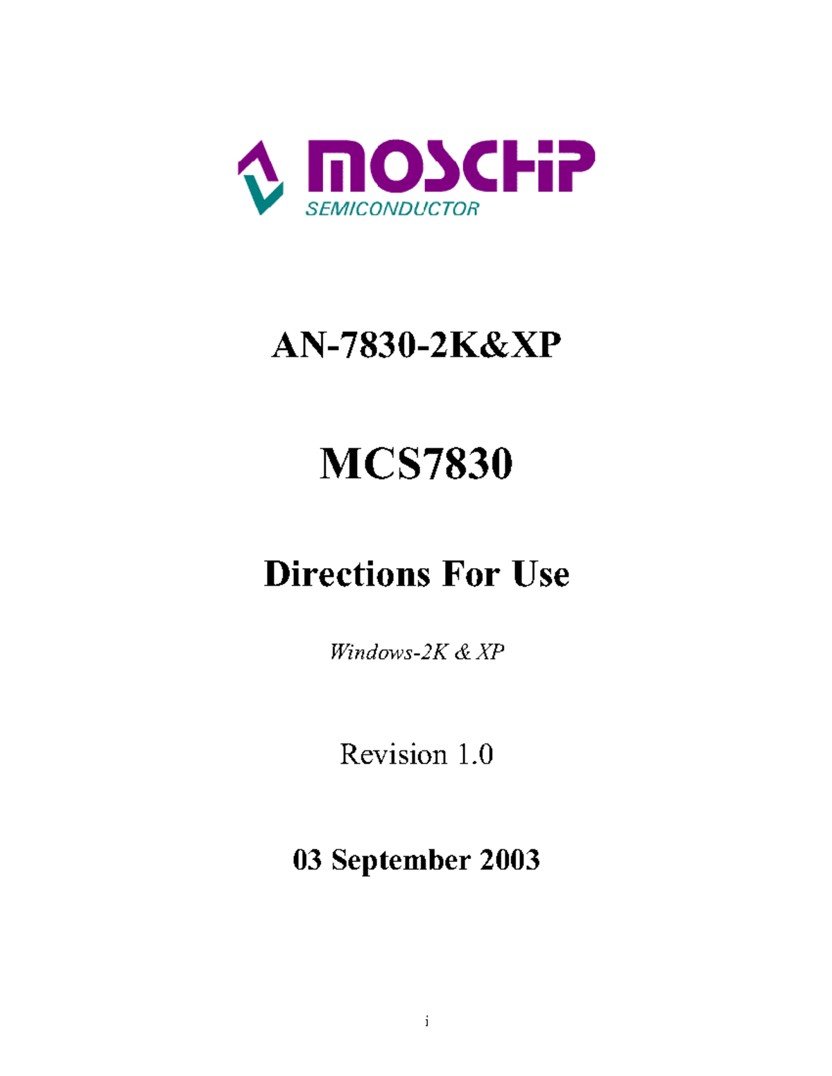 Moschip - Nota de Estudio. - i AN-7830-2K&XP MCS Directions For Use ...