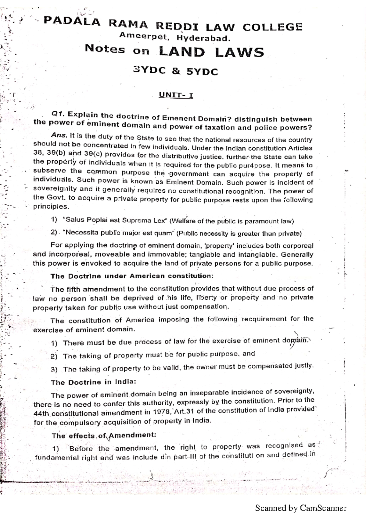 Final exam short notes - land law - Studocu