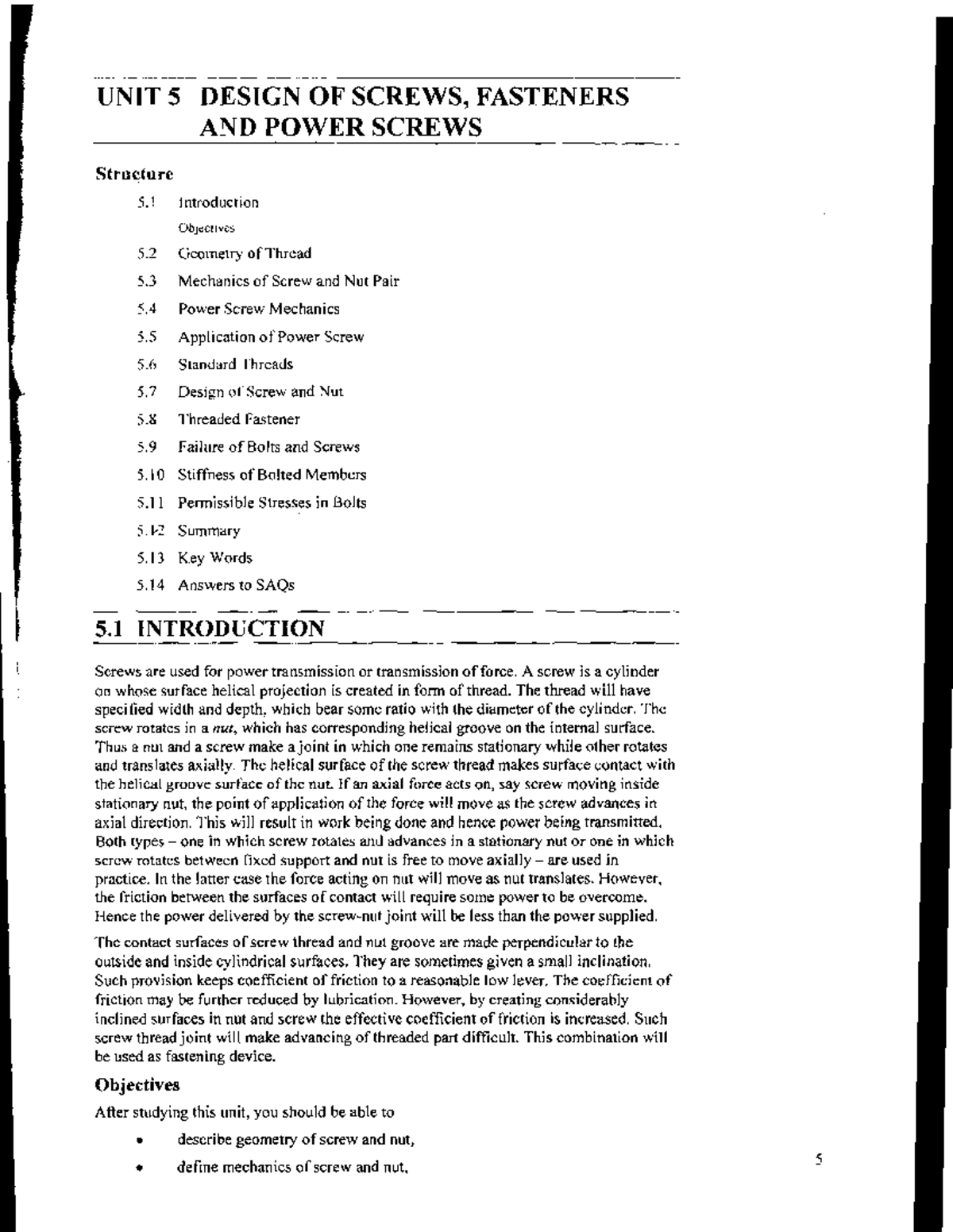 Unit-5 - Lecture notes - UNIT 5 DESIGN OF SCREWS, FASTENERS AND POWER ...