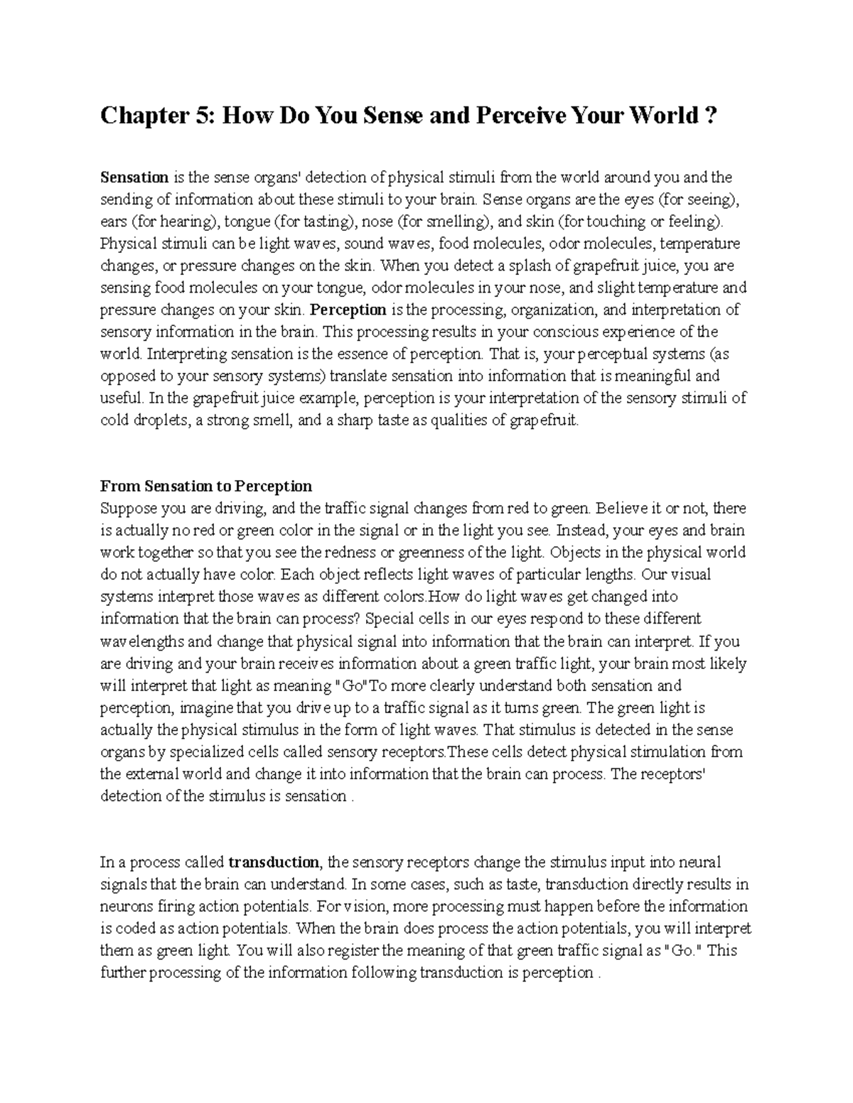 Chapter 5 How Do You Sense and Perceive Your World - Sense organs are ...