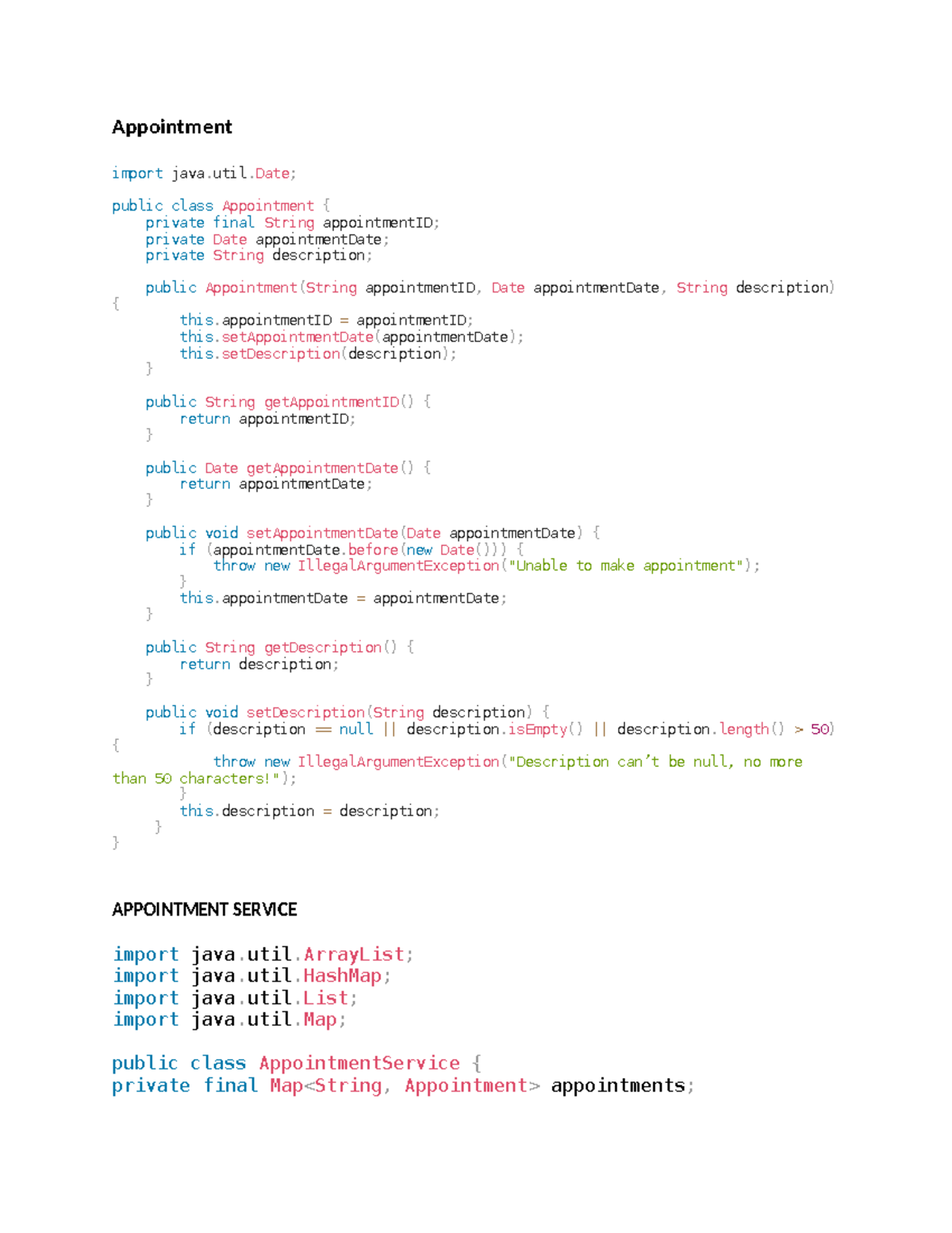 Appointment 2 - cs210 coding assignment - Appointment import java.util; public class Appointment ...