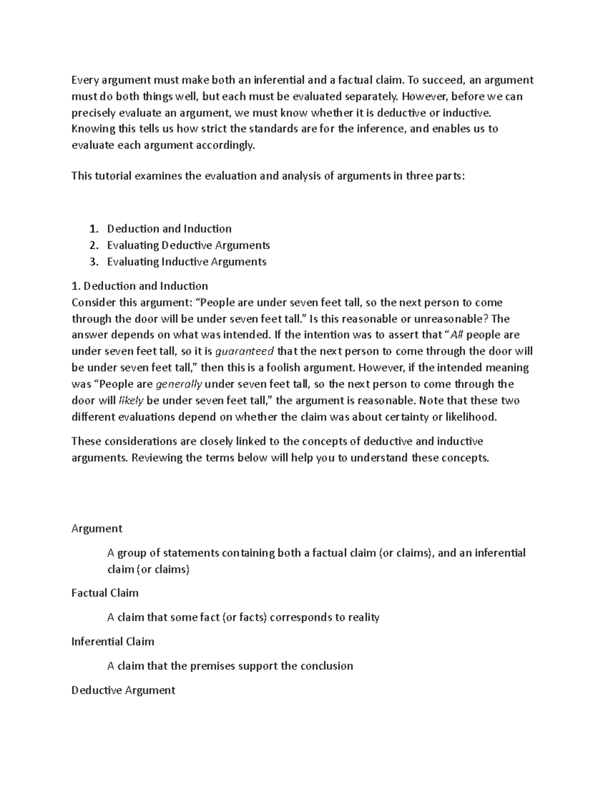 Course study materials 4 - Every argument must make both an inferential ...