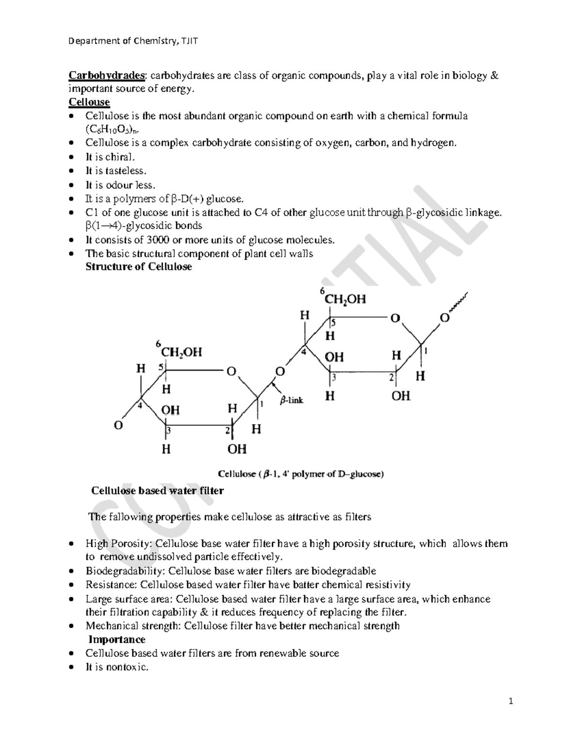 Module 1 Biology - Carbohydrades: carbohydrates are class of organic ...