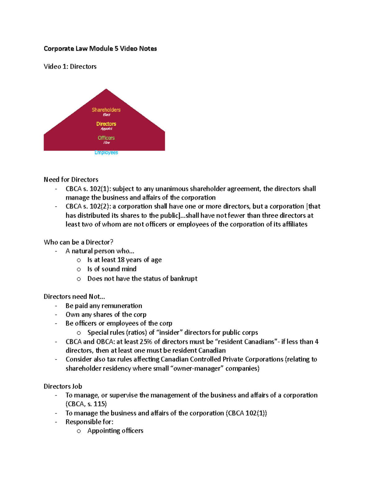 Corporate Law Module 5 Lecture Notes - Corporate Law Module 5 Video ...