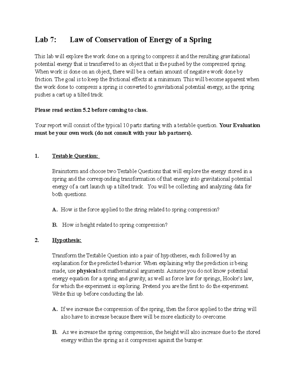 PHY111L Lab 7 Conservation of energy of a spring 3 - Lab 7: Law of ...