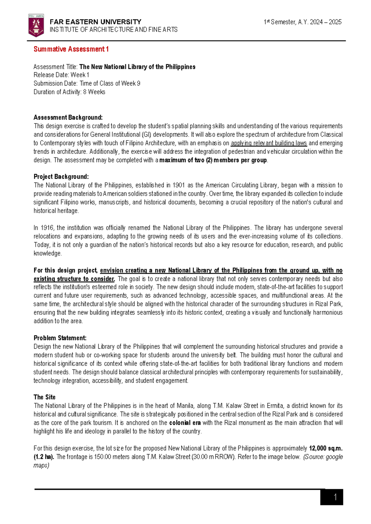 AR 1441 Architectural Design 5 Summative Assessment 1 - INSTITUTE OF ...