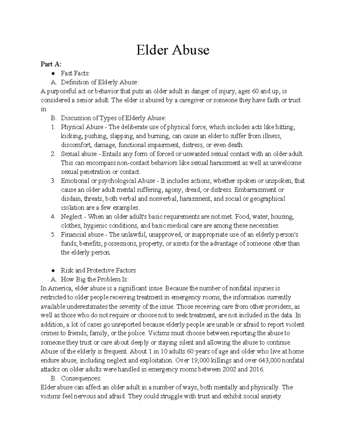 Elder Abuse - The hardships of living in a home. - Elder Abuse Part A ...