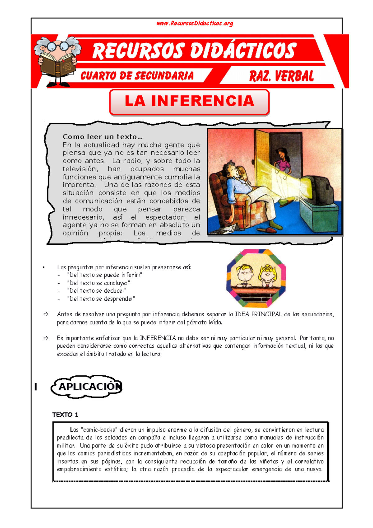 La Inferencia Ejercicios para Cuarto de Secundaria - Las preguntas por ...