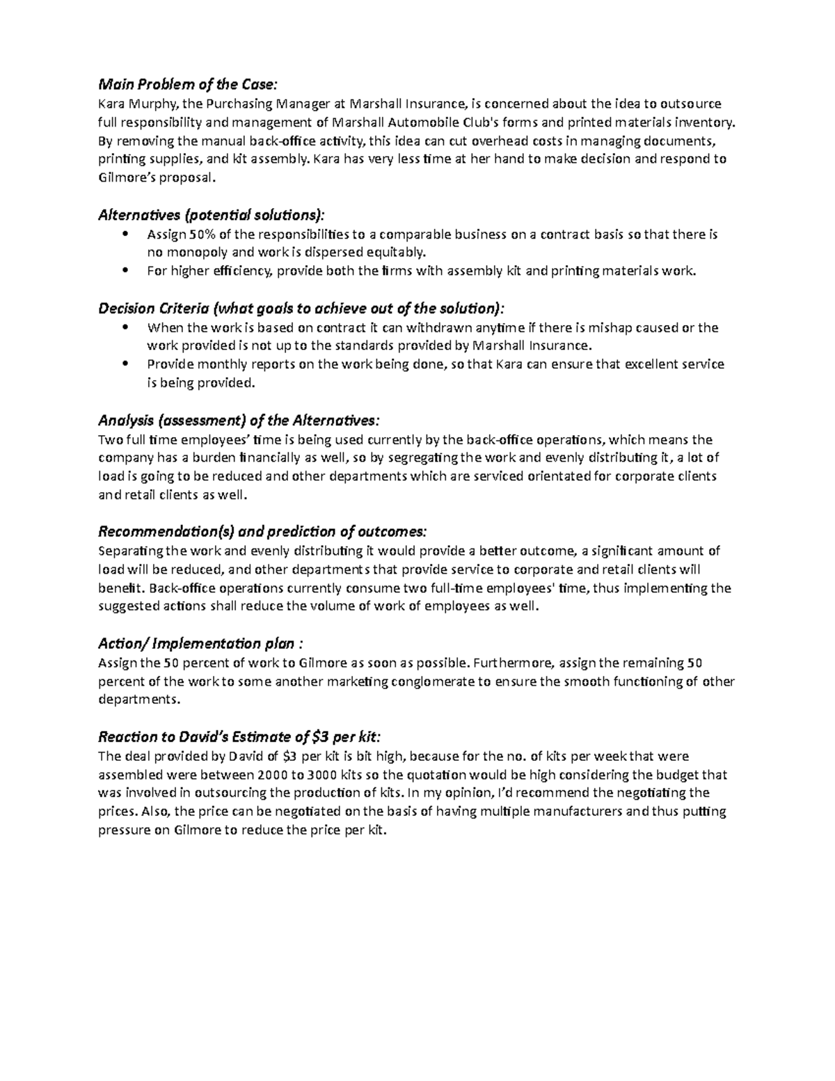 Case #2 - Kara Murphy Case Study - Main Problem of the Case: Kara ...