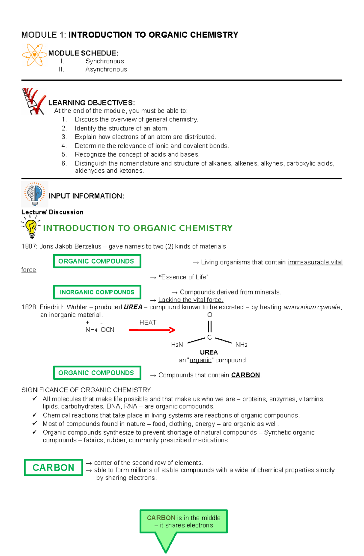 Plmar BIO CHEM Module - Biochem - MODULE 1: INTRODUCTION TO ORGANIC ...