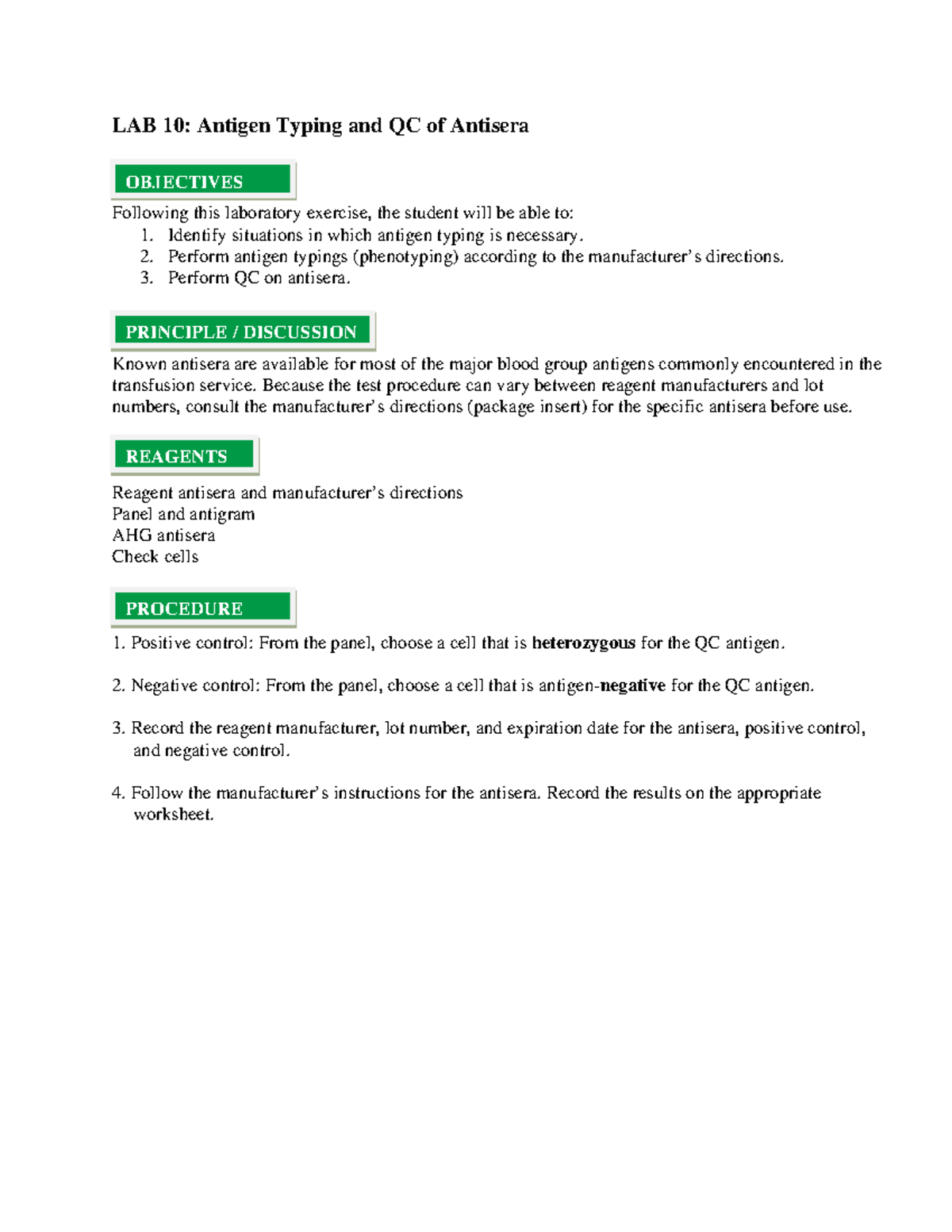 LAB 10-Antigen Typing and QC of Antisera - LAB 10: Antigen Typing and ...