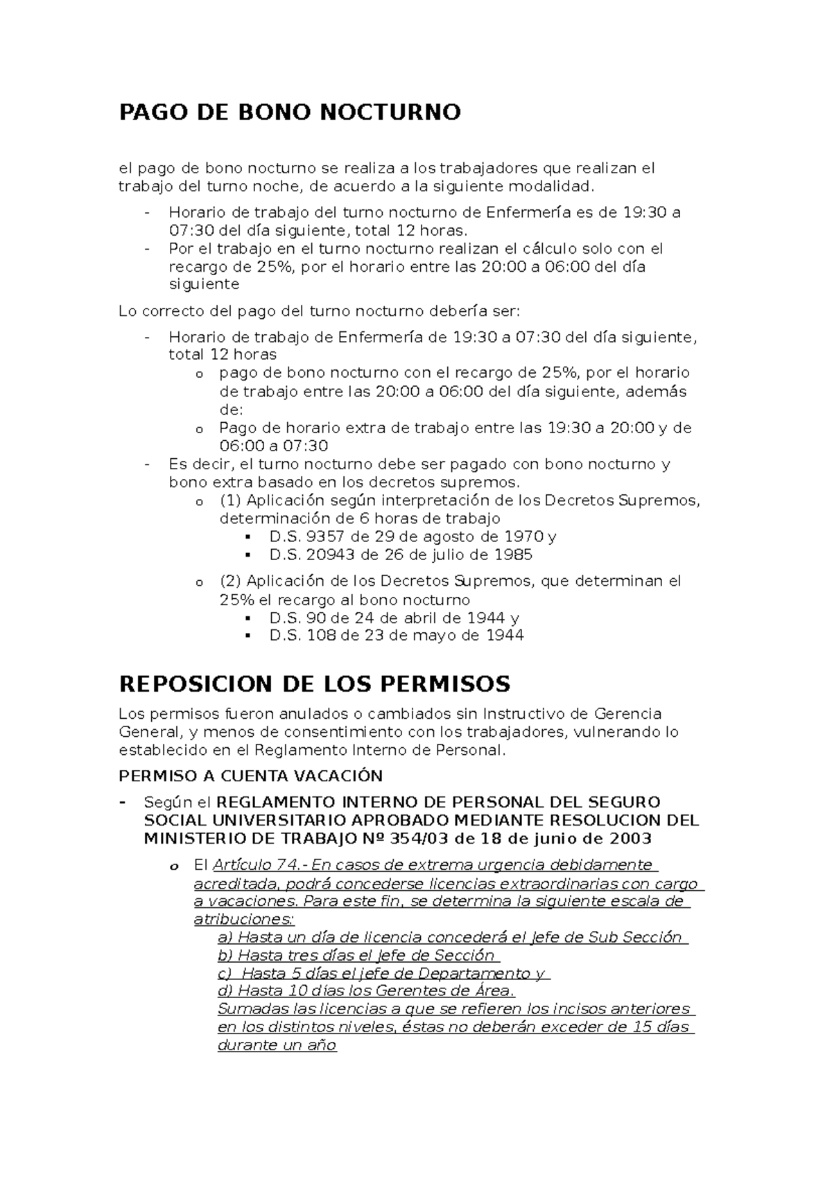 Reclamo PAGO Bonos DE BONO Nocturno - PAGO DE BONO NOCTURNO el pago de ...