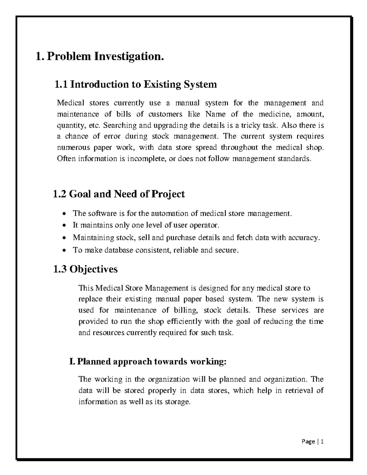 Final phase 1 - 1. Problem Investigation. 1. 1 Introduction to Existing ...