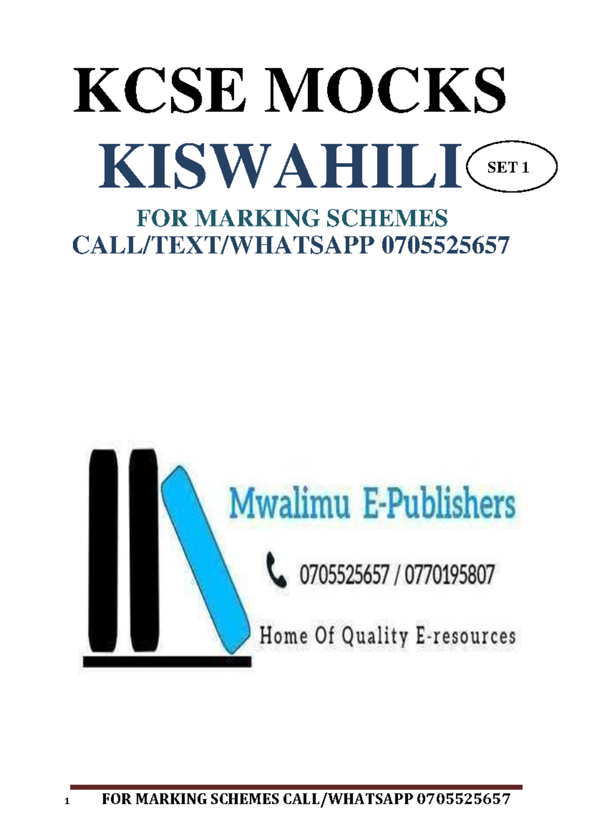 KCSE Kiswahili Mocks SET 1 - KCSE MOCKS KISWAHILI FOR MARKING SCHEMES ...