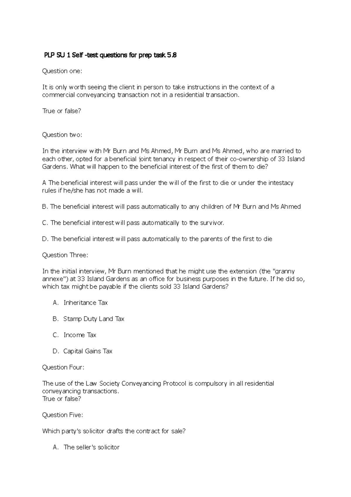 PLP STQs SU1 - PLP STQs SU1 - University of Bristol - Studocu