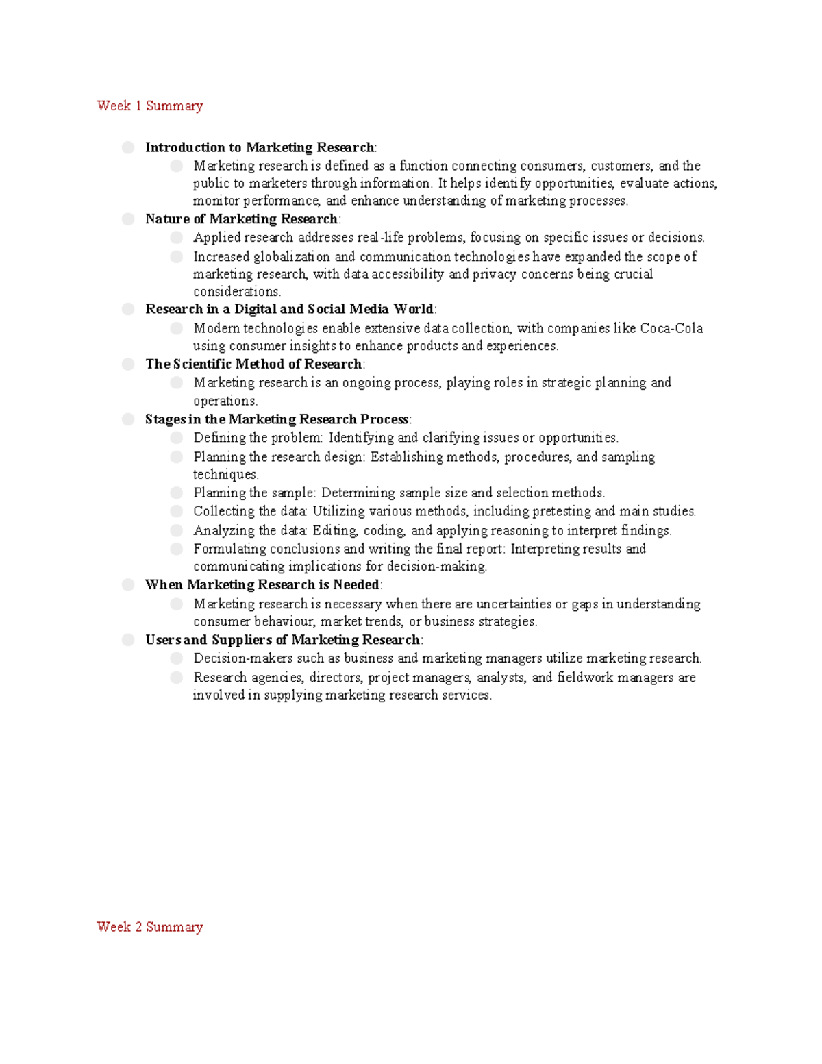 Weeks 1 & 2 - Notes of MKTG 2002 week 1 & 2 - Week 1 Summary ...