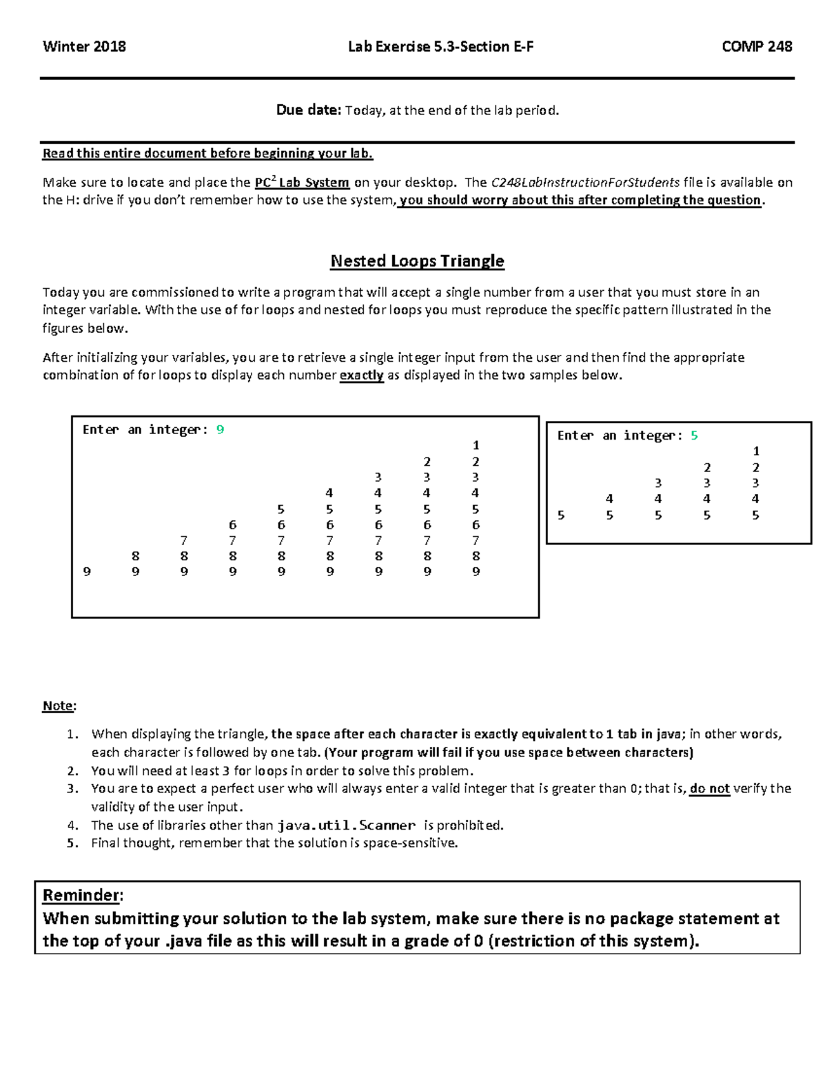 Lab53-E-F - lab 248 - Winter 2018 Lab Exercise COMP 248 Due date: Today, at the end of the lab ...
