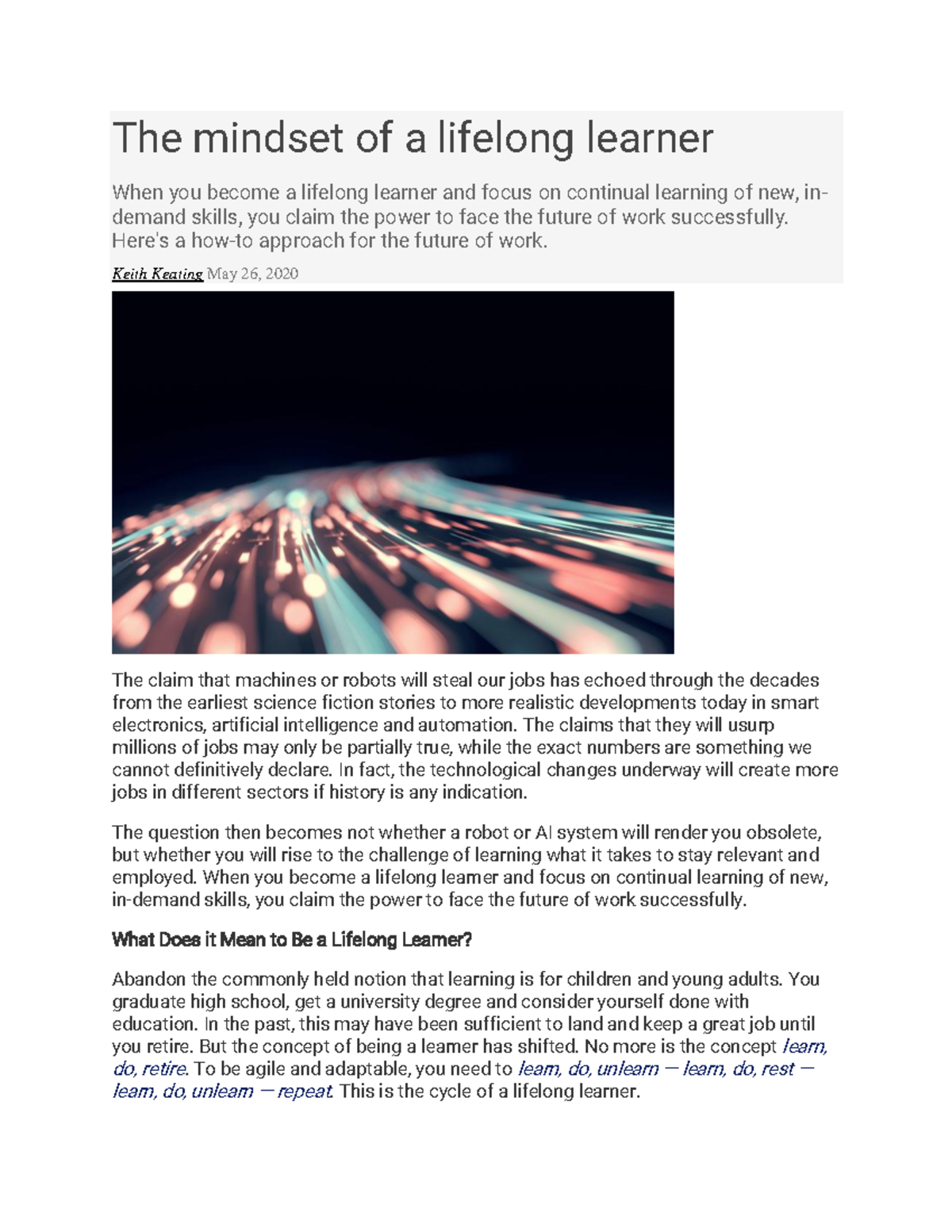 Keating (2020) The mindset of a lifelong learner - The mindset of a ...