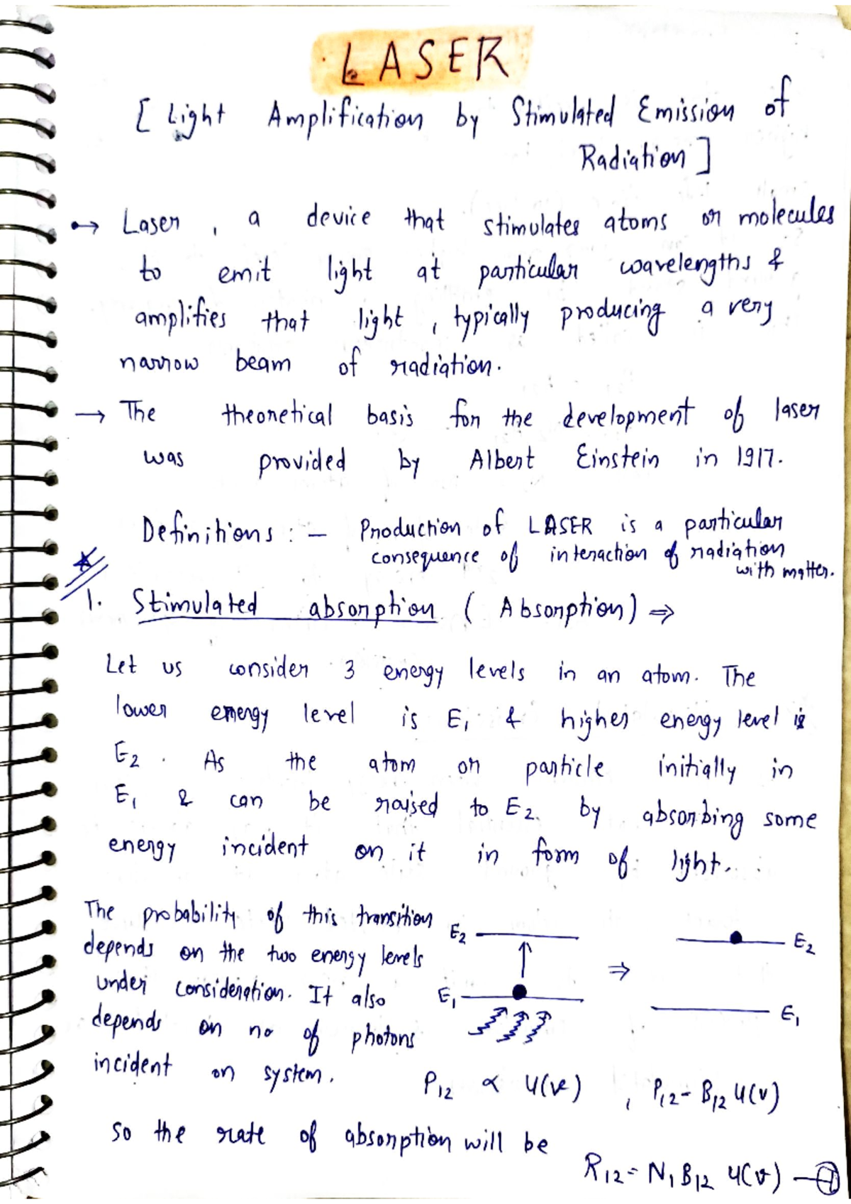 Unit 4 Engineering physics - LASER Light Amplification Stimulated ...