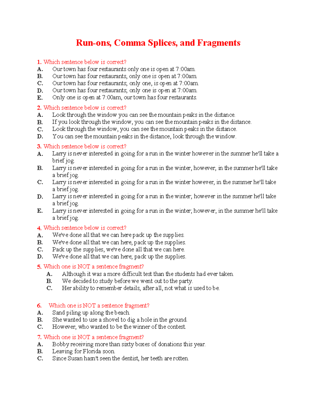 Run-ons comma splices & fragments - Run-ons, Comma Splices, and ...