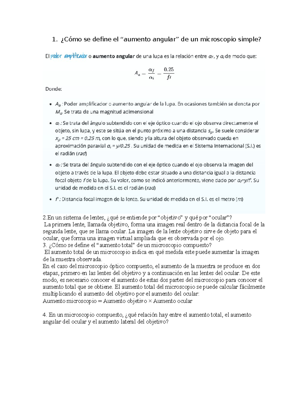 Previo 8 - ¿Cómo se define el “aumento angular” de un microscopio ...