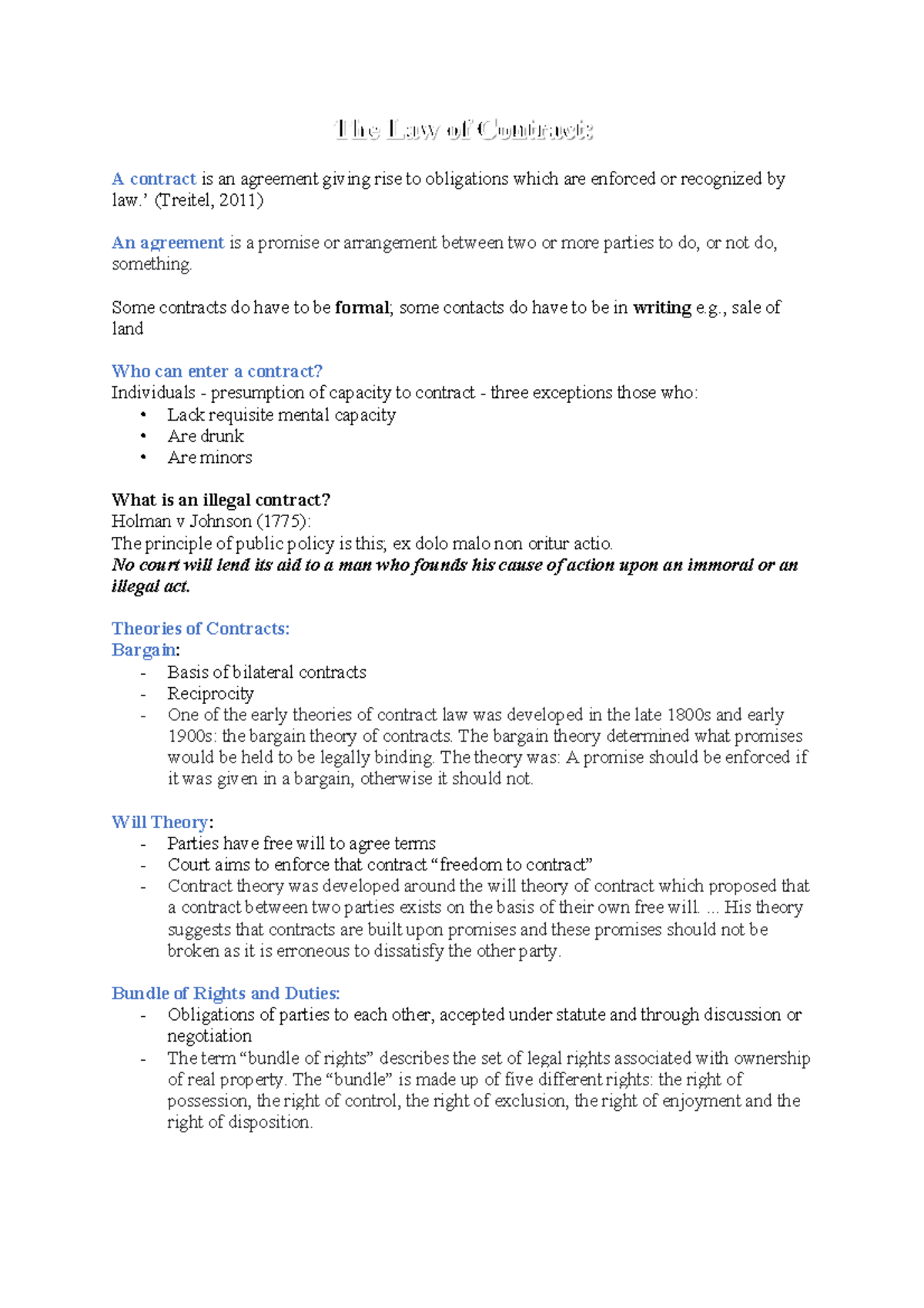 The Law Of Contract- introduction to law of contract - A contract is an ...