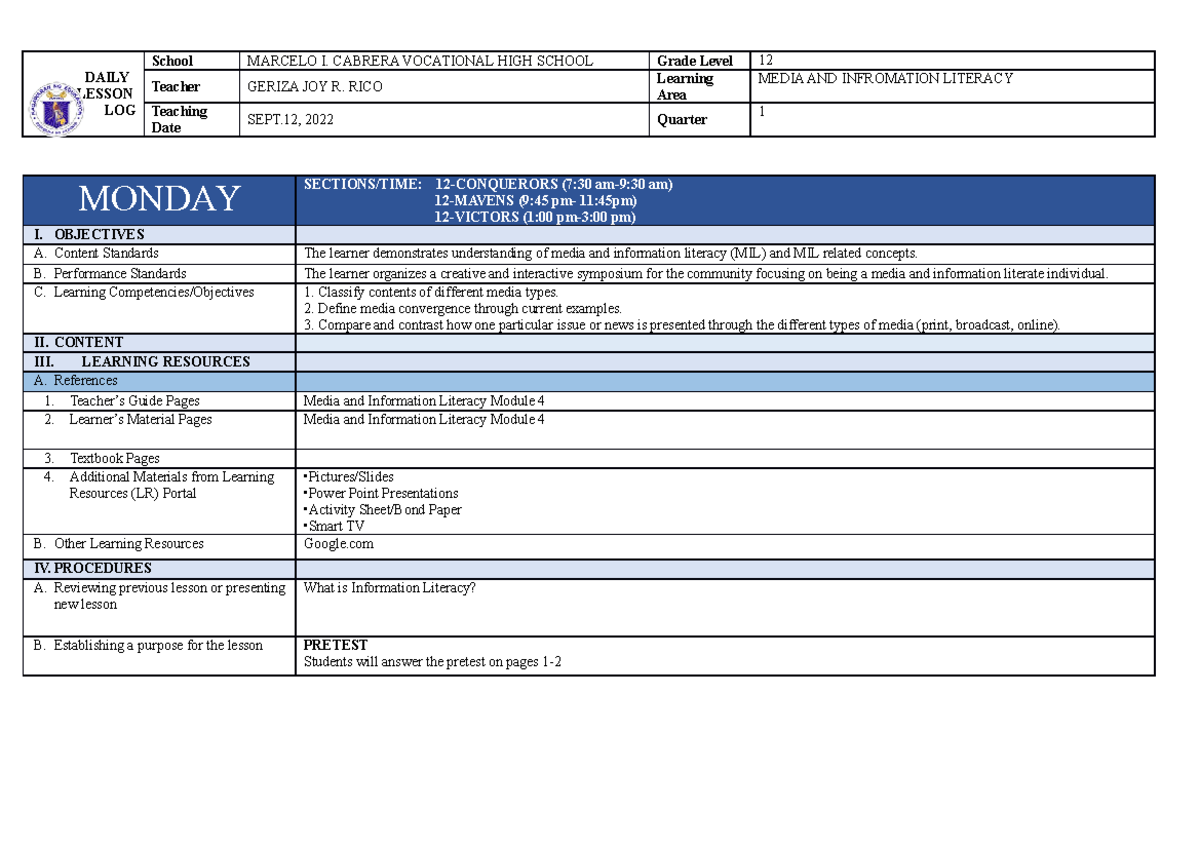 ~$L MIL Q5M6 5 - Lesson Plan - DAILY LESSON LOG School MARCELO I ...