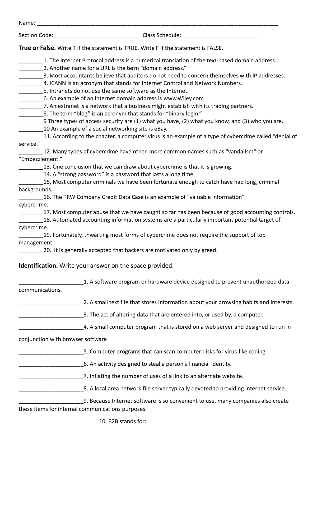 Chapter 2and3 Exam - AIS - Name: - Studocu