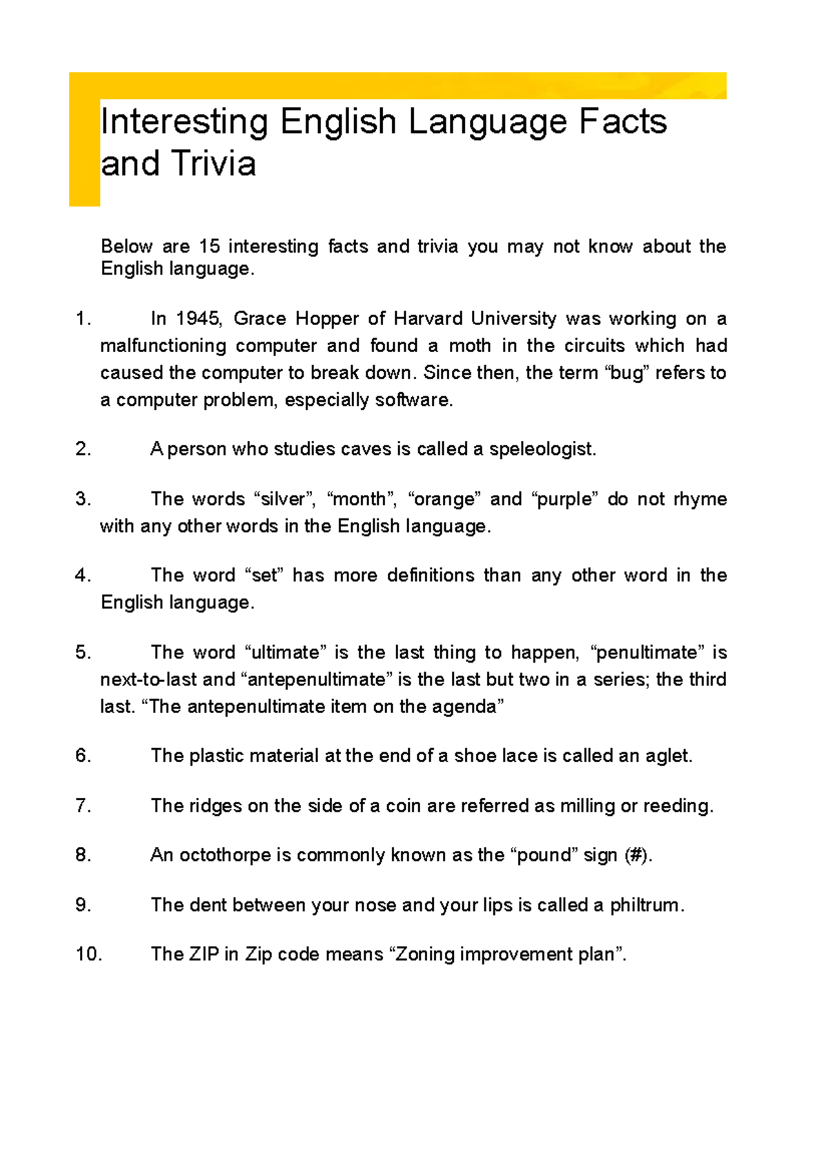 English Language Facts and Trivia - Interesting English Language Facts ...