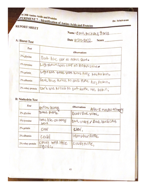 Experiment 11 Identification Of Lipids Lab Report - Dr. Srinivasan ...