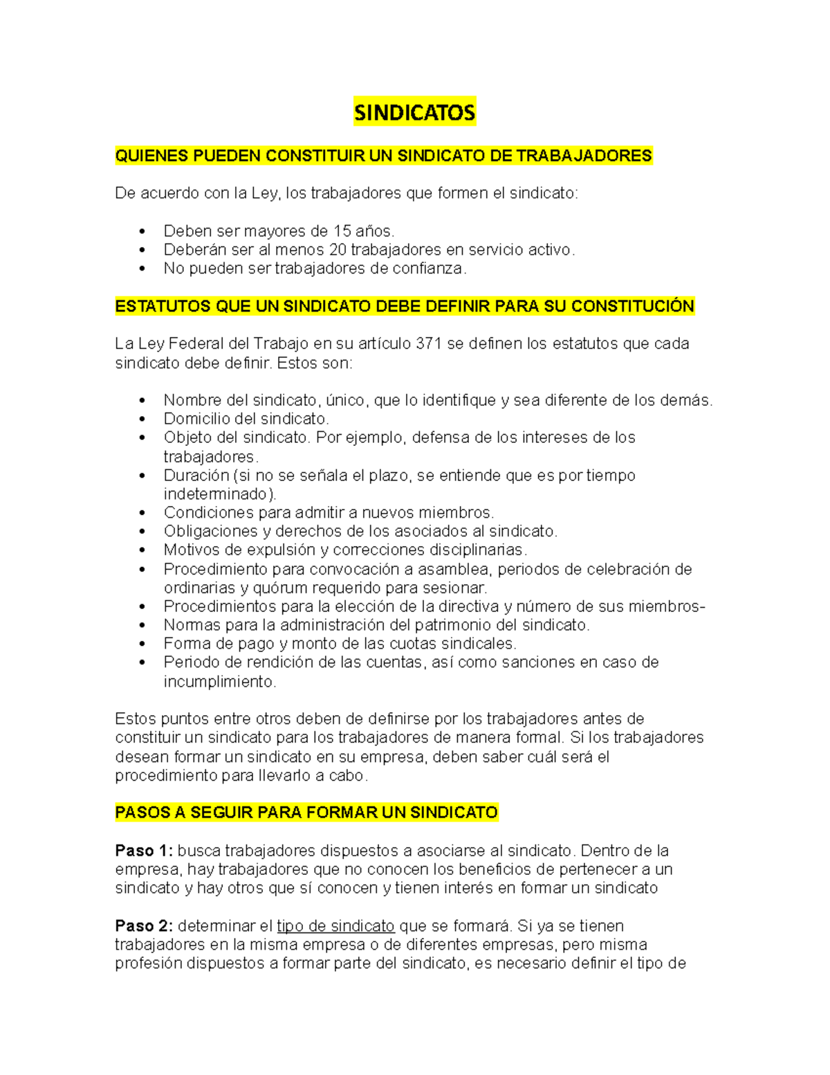 Sindicatos - SINDICATOS QUIENES PUEDEN CONSTITUIR UN SINDICATO DE ...