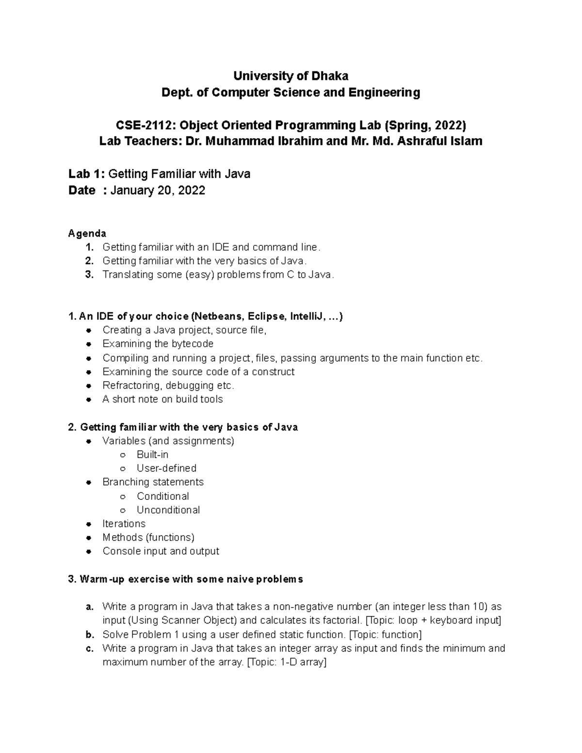 Lab 1 - University of Dhaka Dept. of Computer Science and Engineering ...