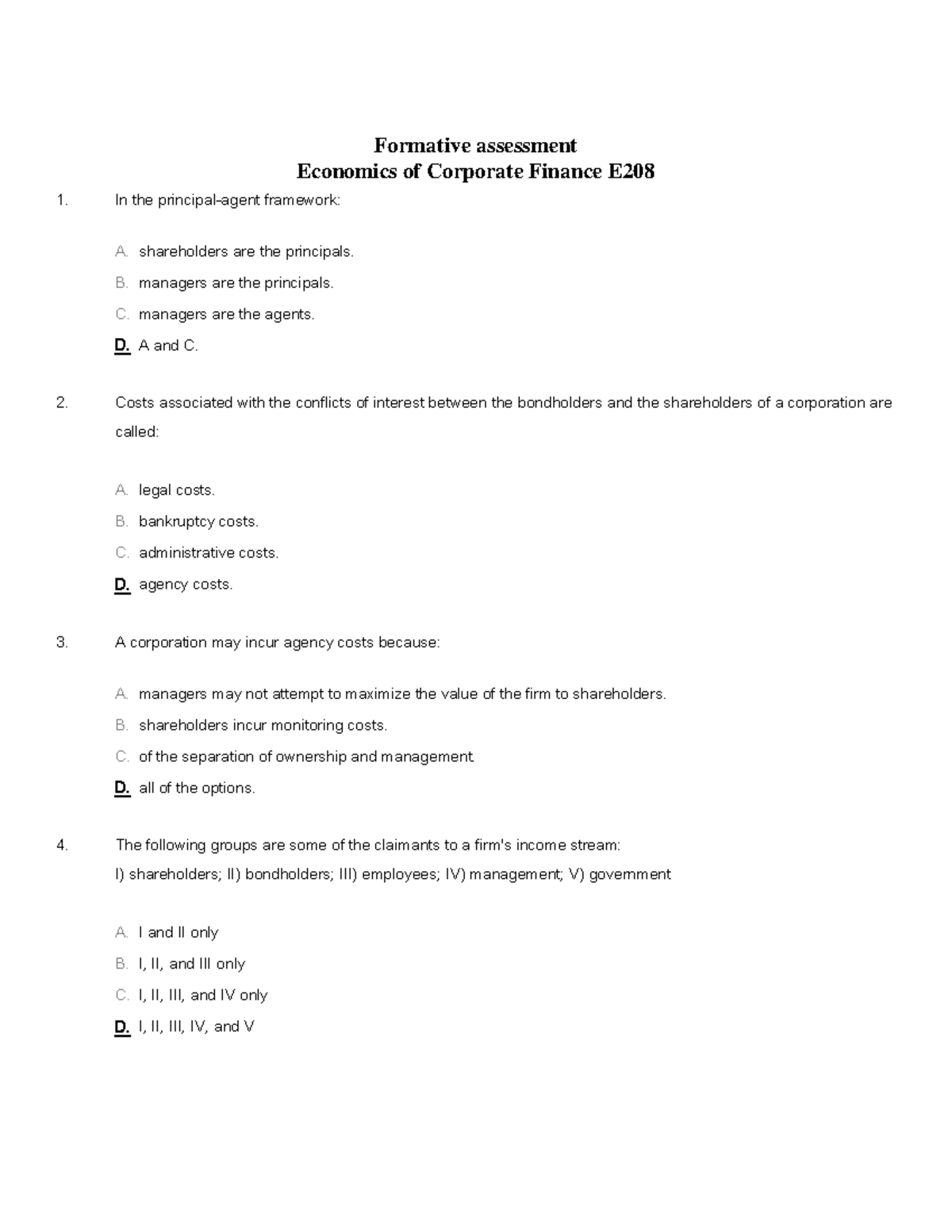 Formative assessment ans - Formative assessment Economics of Corporate ...