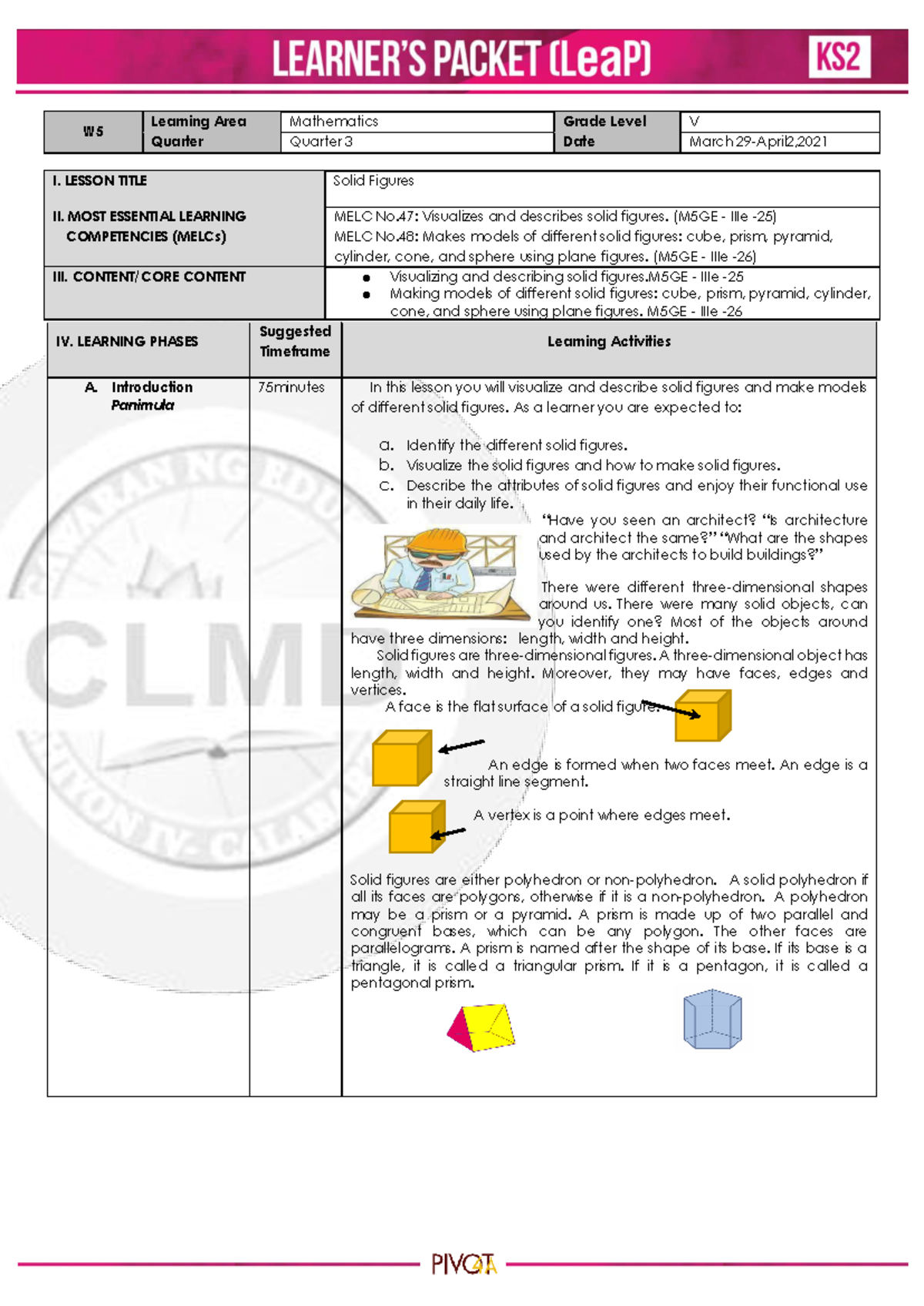 Lea P Math G5 Week 5 Q3 - W Learning Area Mathematics Grade Level V ...
