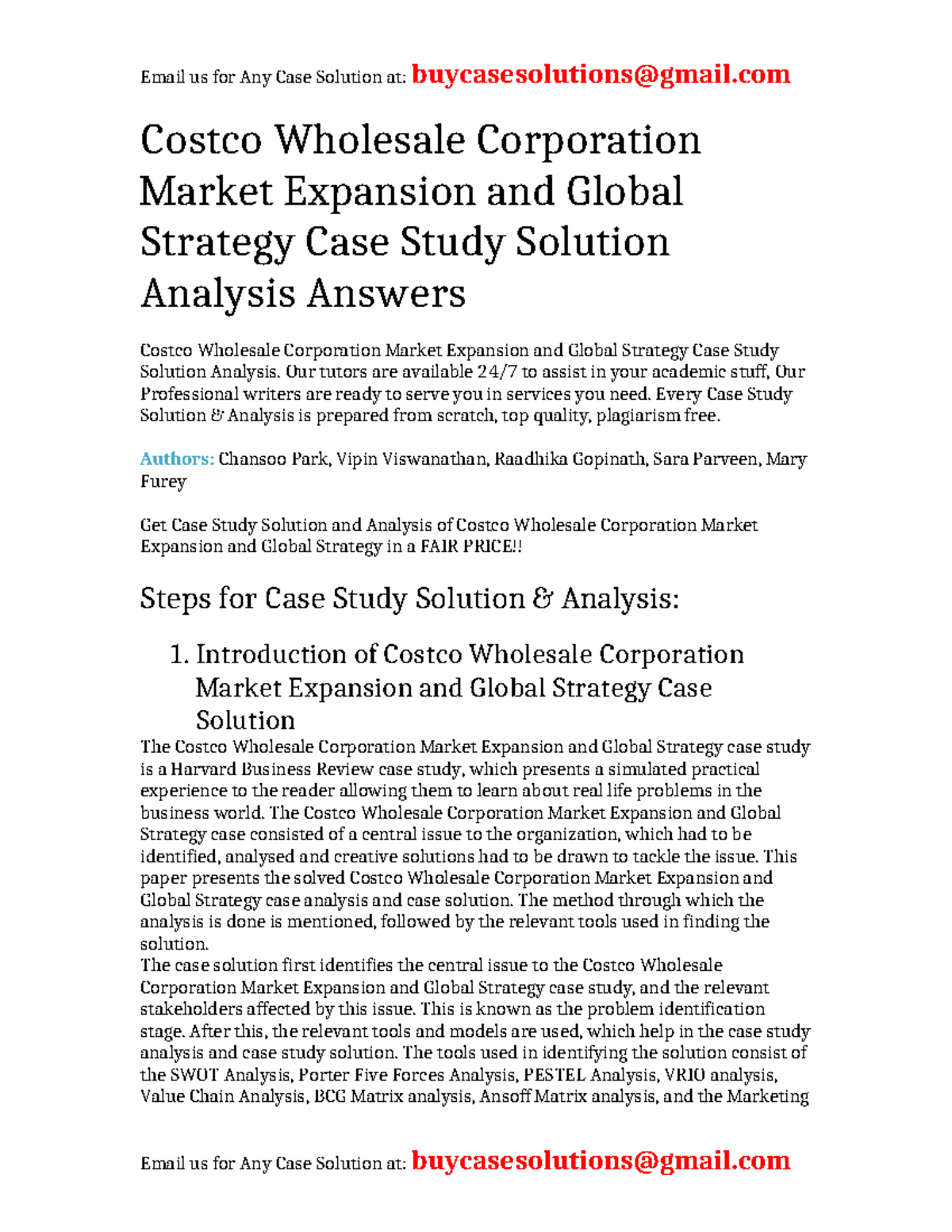 Case Solution Costco Wholesale Corporation Market Expansion and Global ...