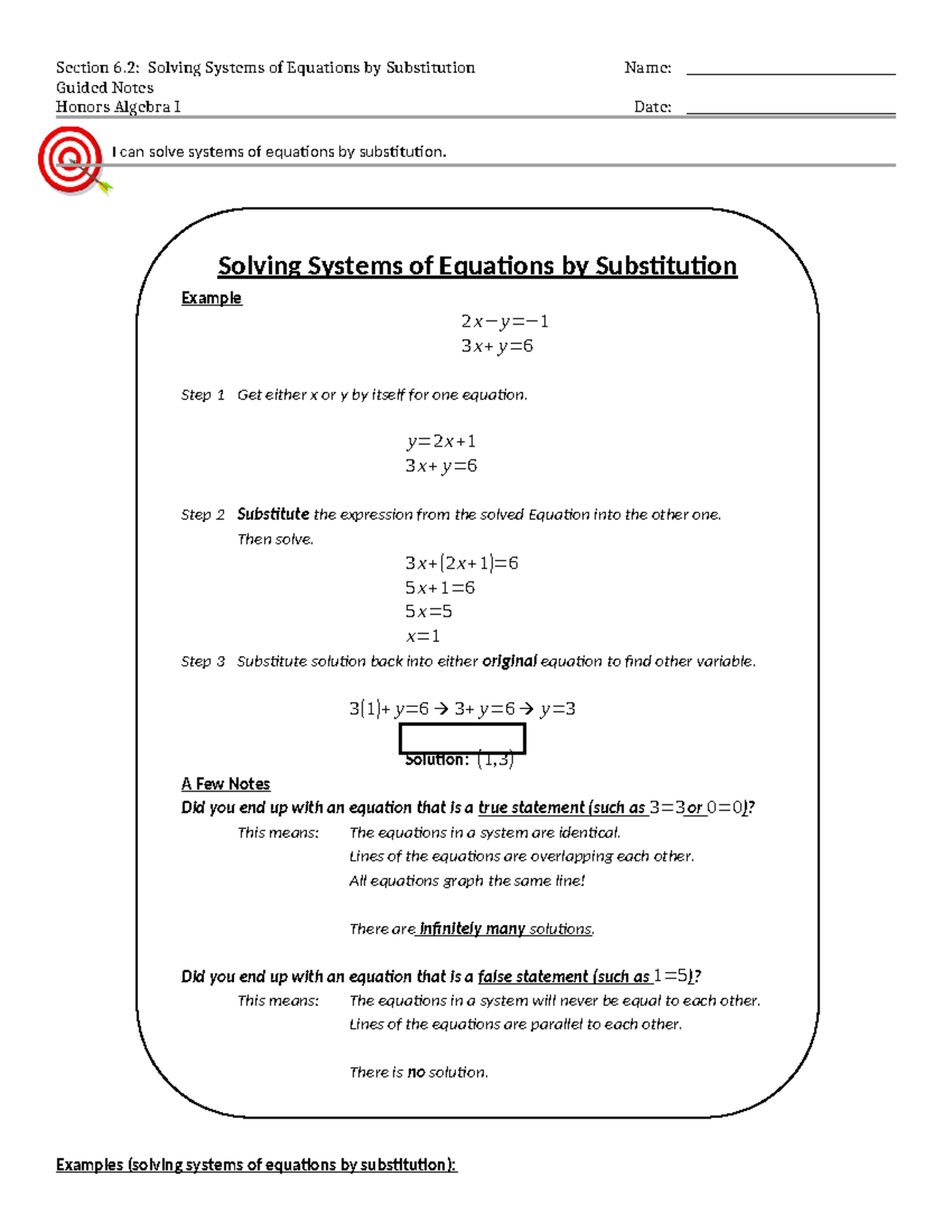6.2 Guided Notes - Section 6: Solving Systems of Equations by ...