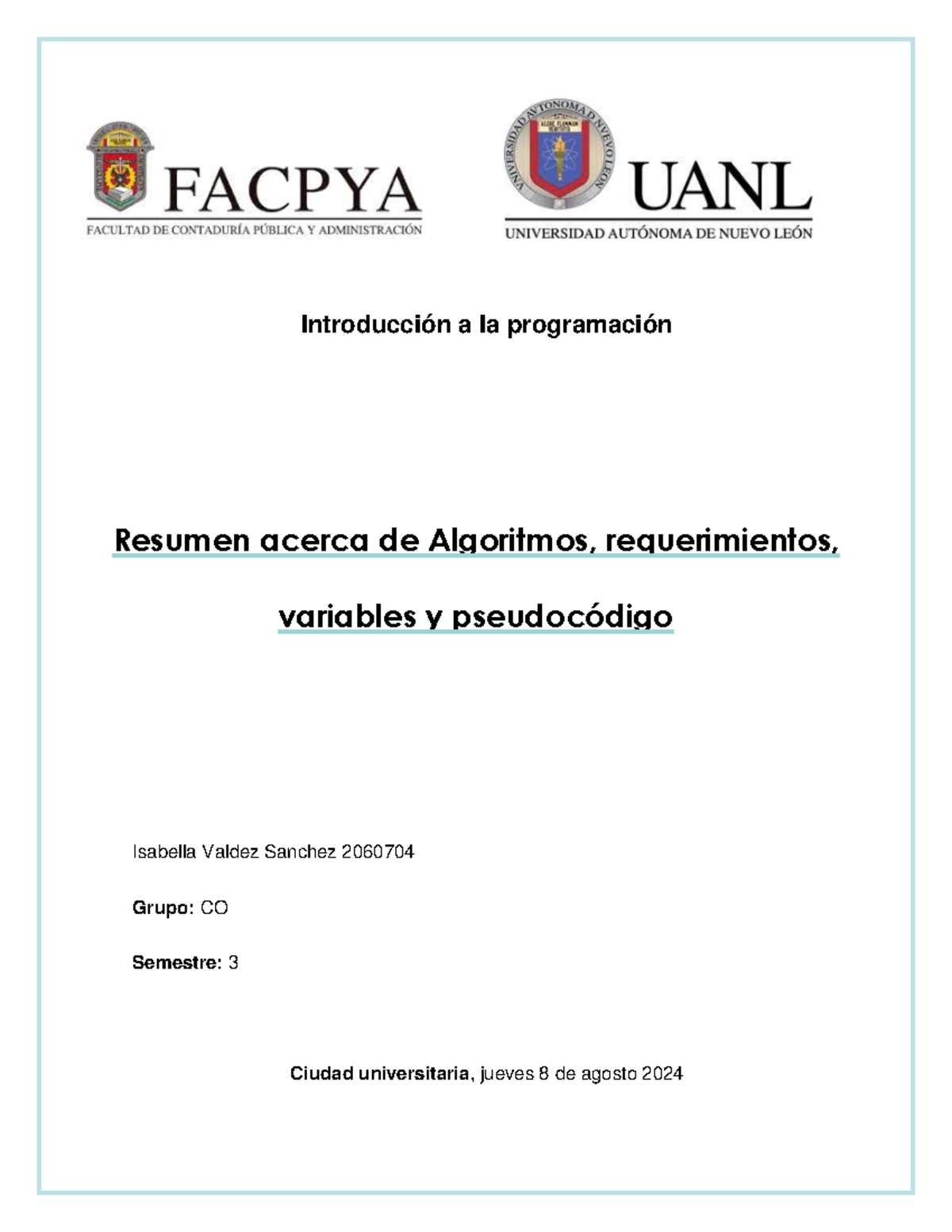 Valdez Isabella evidencia 1.1 - Introducción a la programación Resumen ...