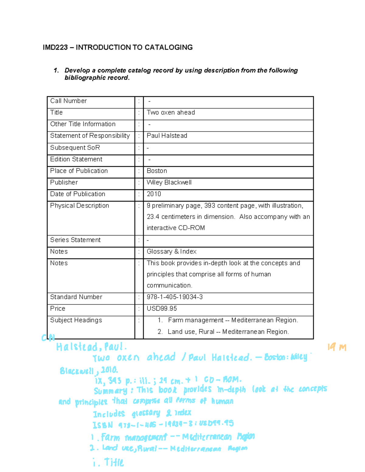 Latihan Books Descriptive Catalog - IMD223 – INTRODUCTION TO CATALOGING ...